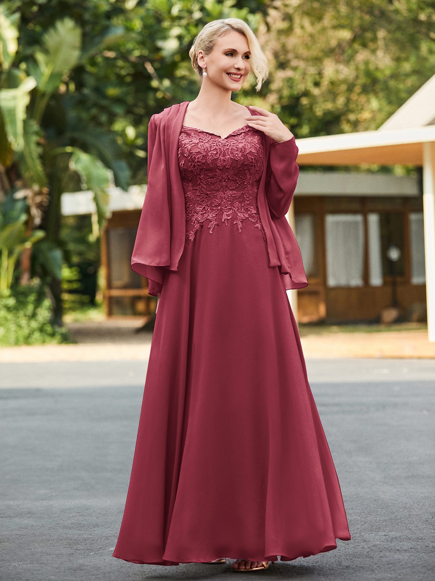 BABARONI Chiffon Cinnamon Rose Mother of the Bride Dresses A-line V ...
