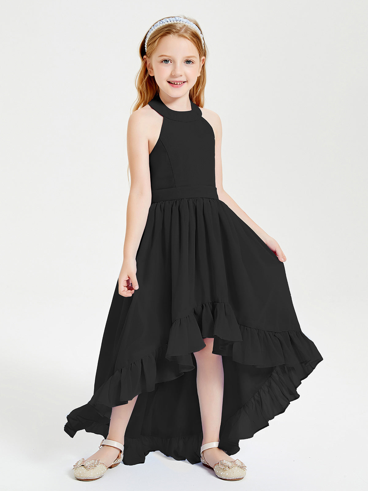 Babaroni Chiffon Black Junior Bridesmaid Dresses A Line Scoop