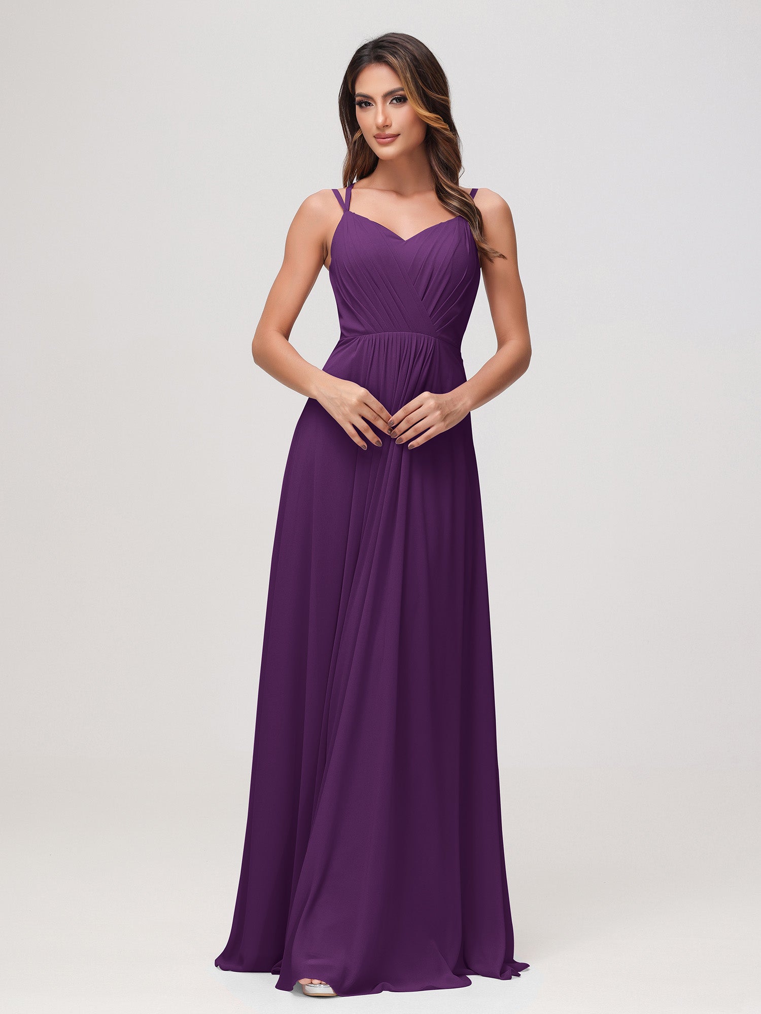 A-Line Sweetheart Ruched Chiffon Dress Grape – BABARONI