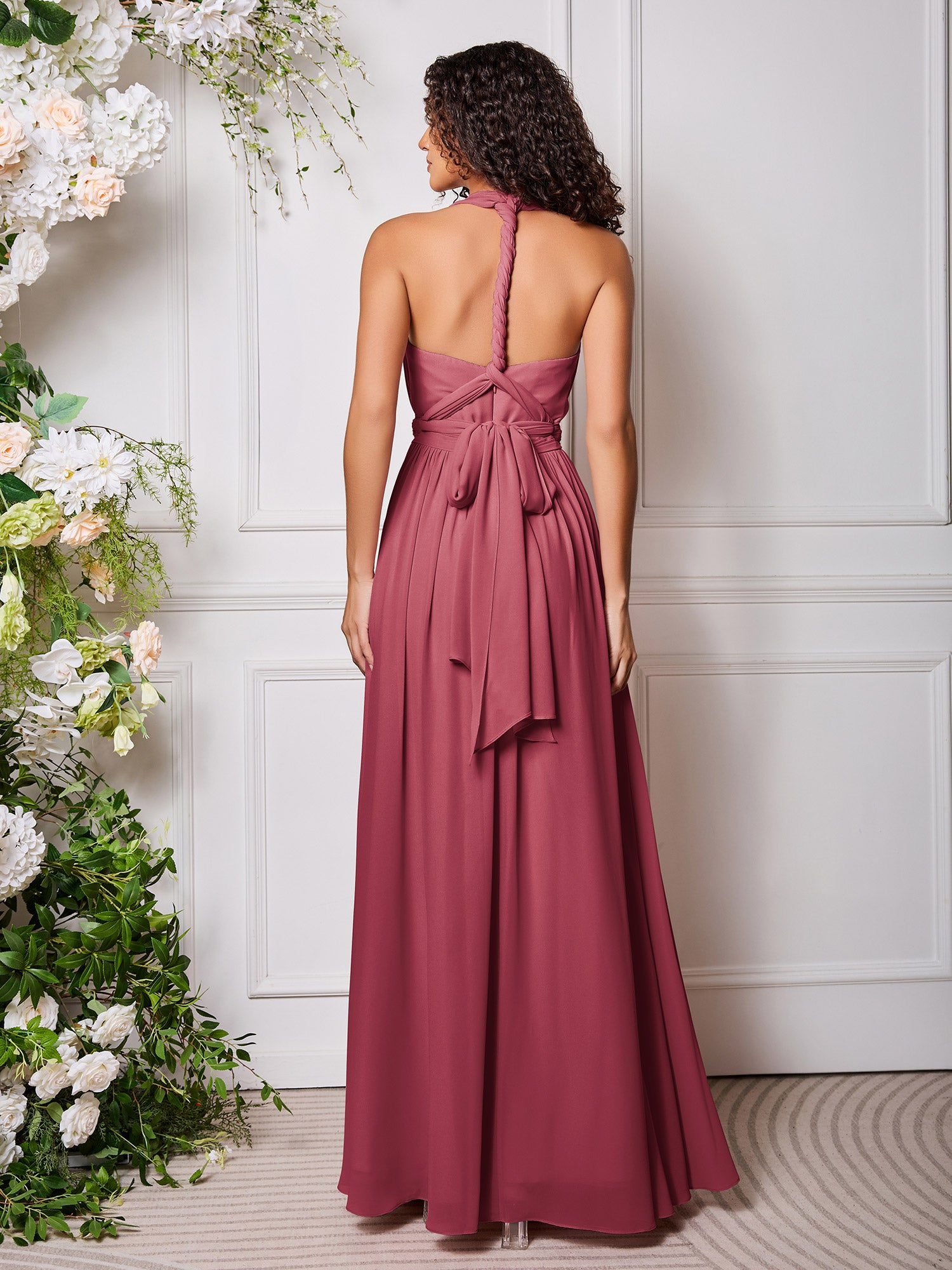 BABARONI Chiffon Cinnamon Rose Bridesmaid Dresses Floor-length Ruched A ...