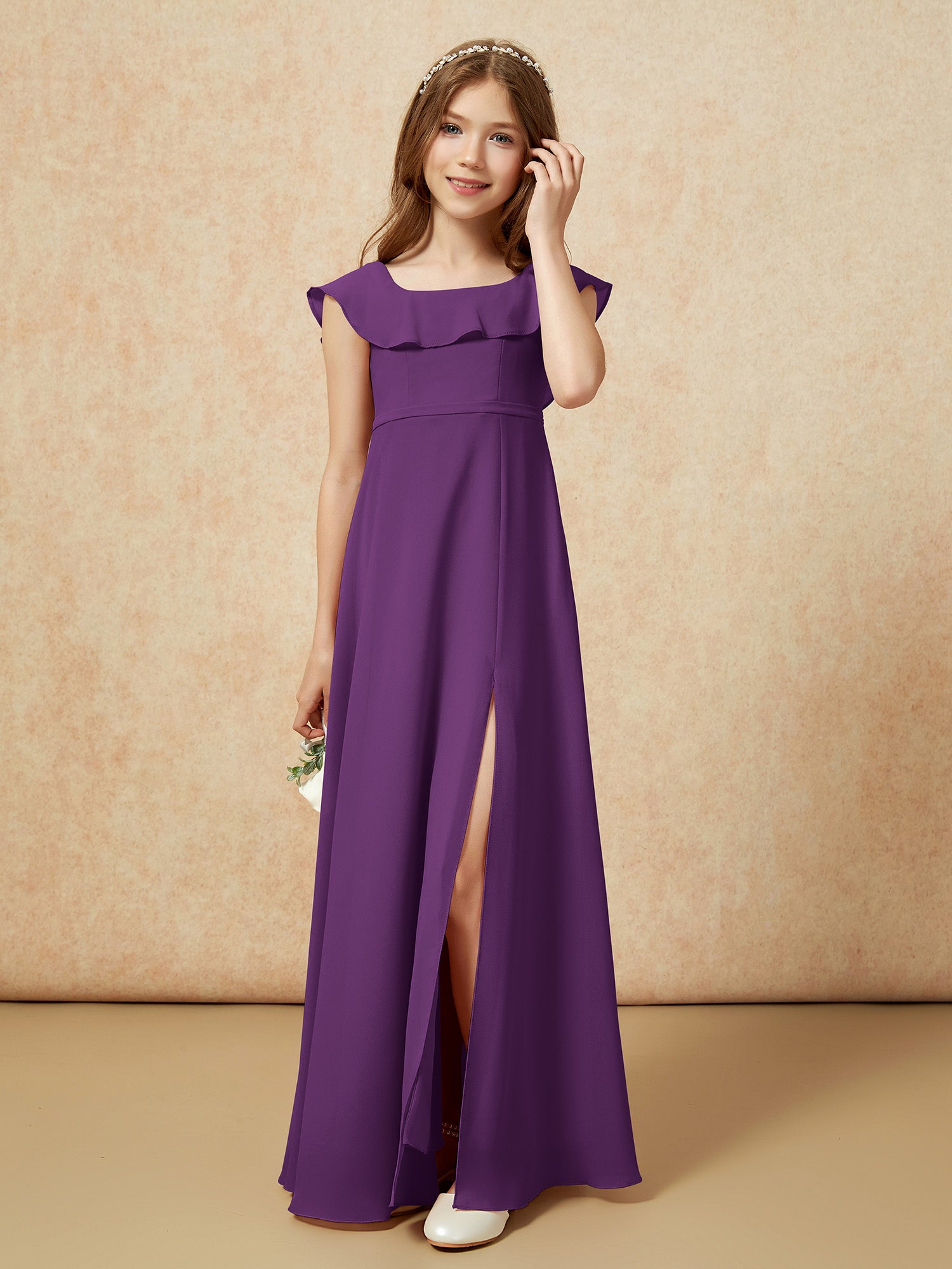 BABARONI Chiffon Grape Junior Bridesmaid Dresses A-line Square ...