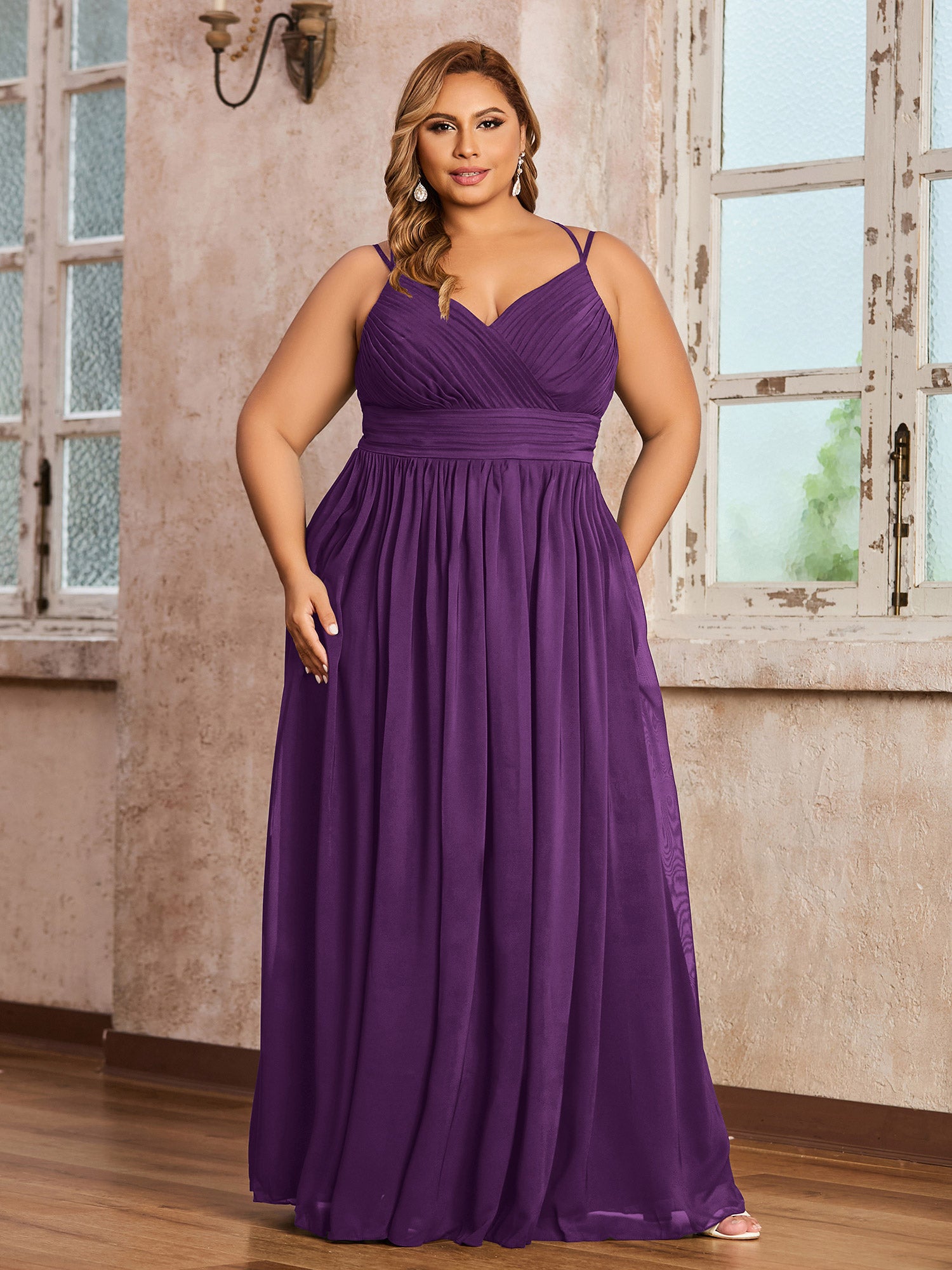Double Straps Chiffon Dresses with Sweetheart Grape Plus Size – BABARONI