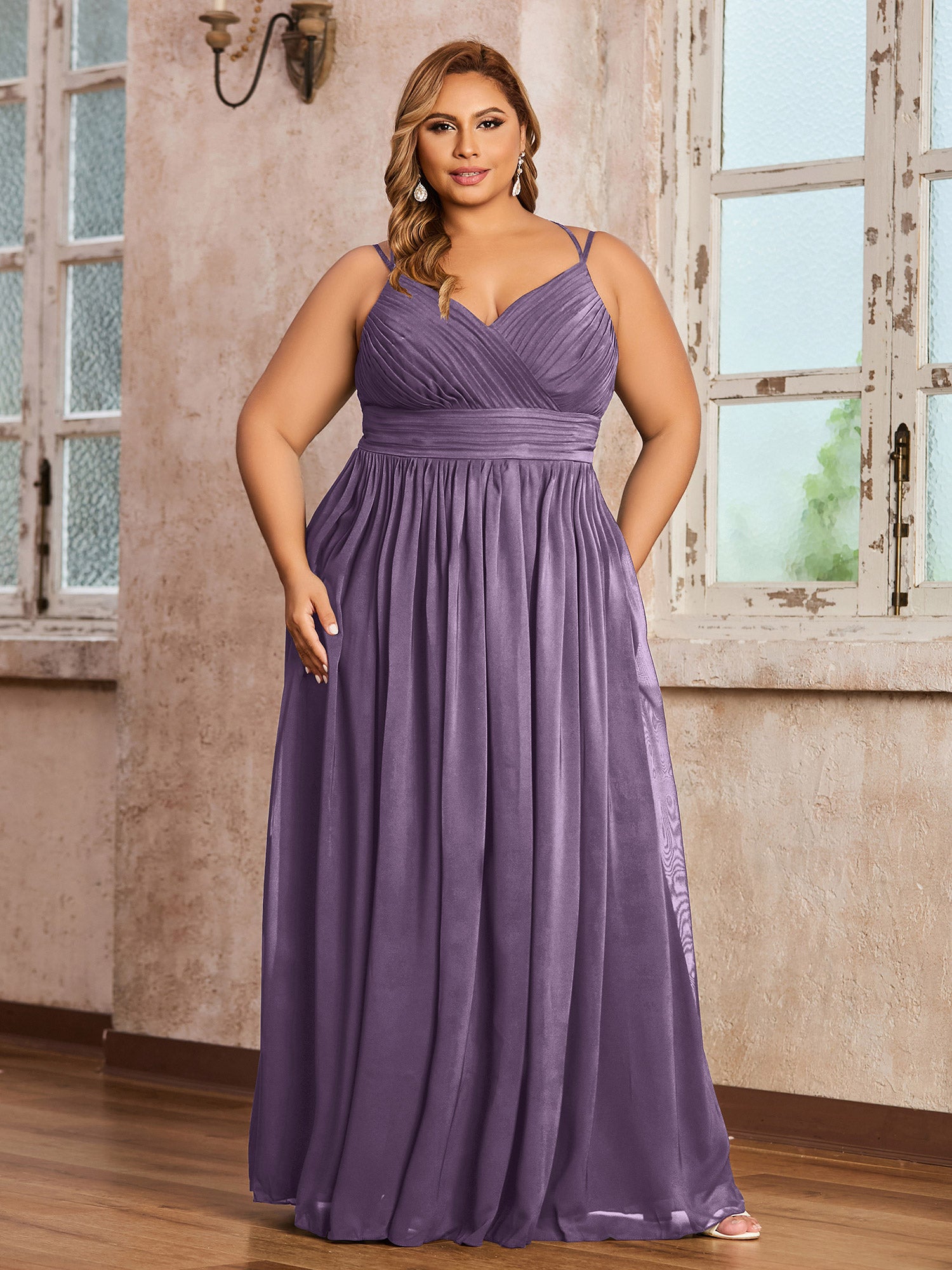 BABARONI Chiffon Plum Bridesmaid Dresses Sweetheart Floor-length ...