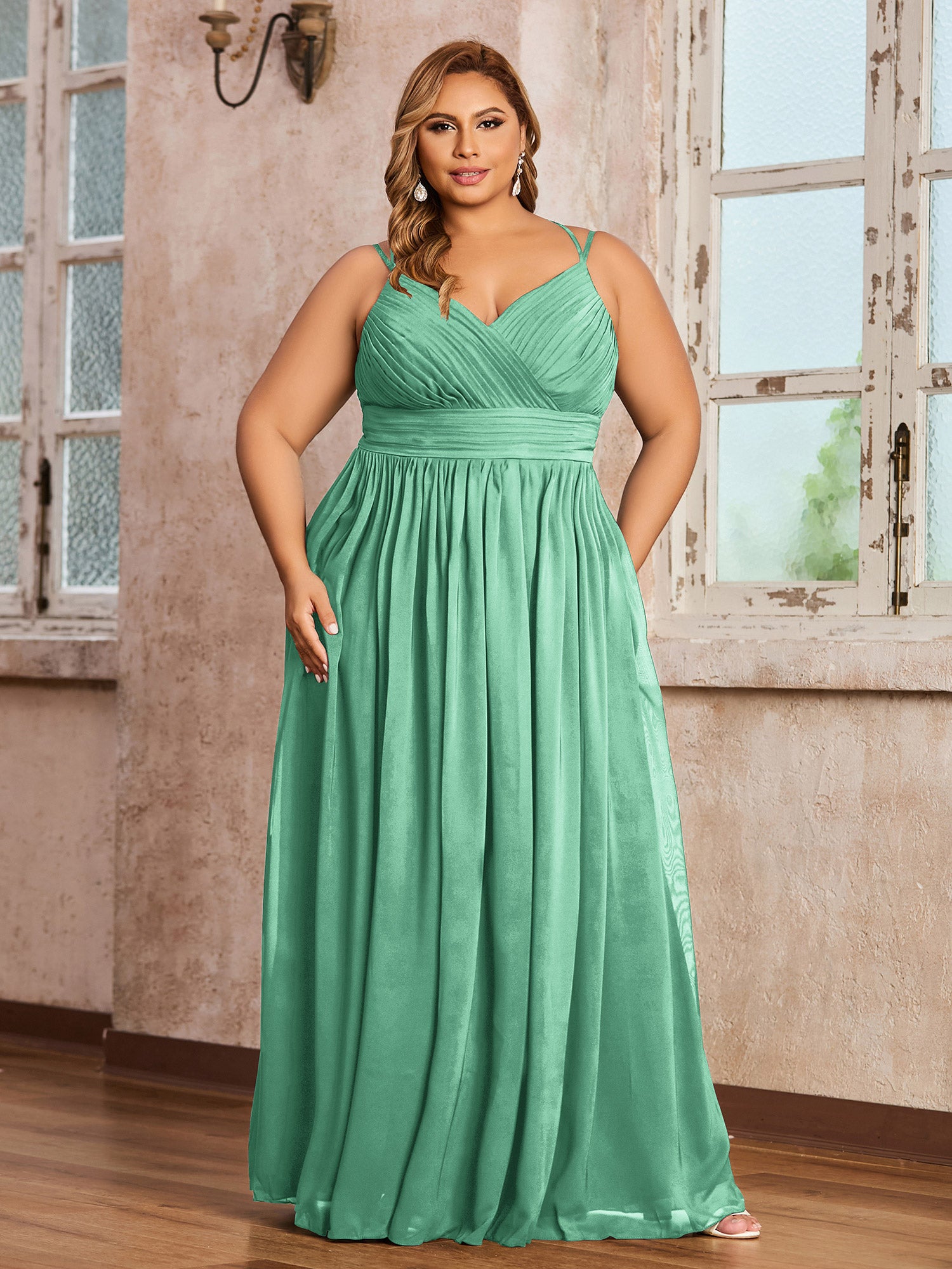 Double Straps Chiffon Dresses with Sweetheart Turquoise Plus Size ...