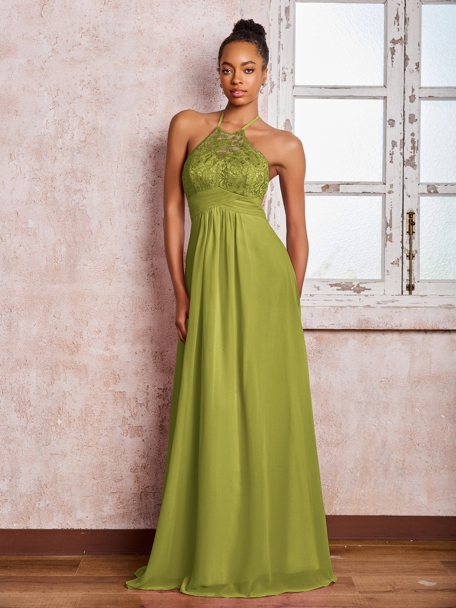 BABARONI Chiffon Clover Bridesmaid Dresses Halter Floor-length ...
