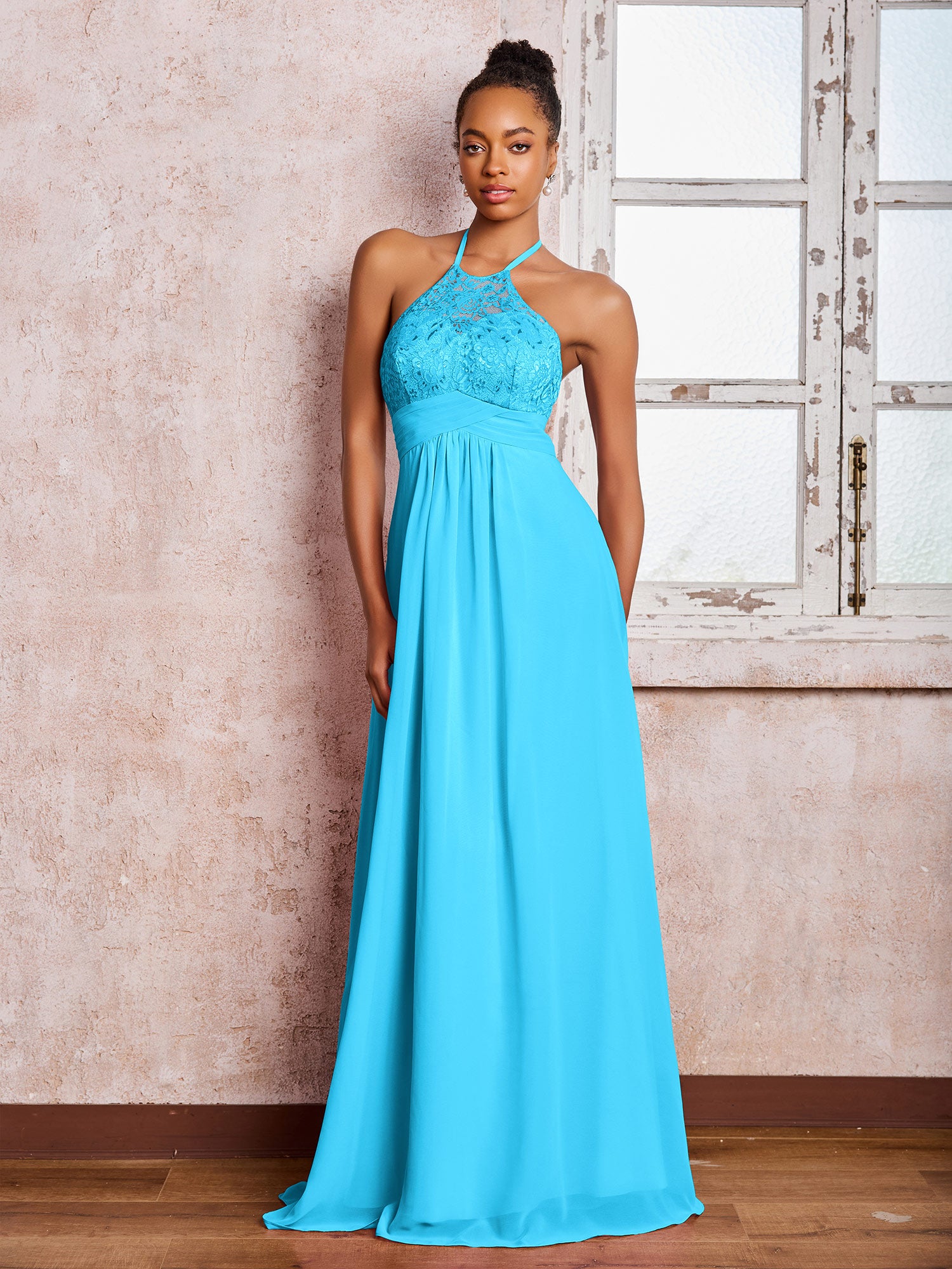 BABARONI Chiffon Pool Bridesmaid Dresses Halter Floor-length Sleeveless ...