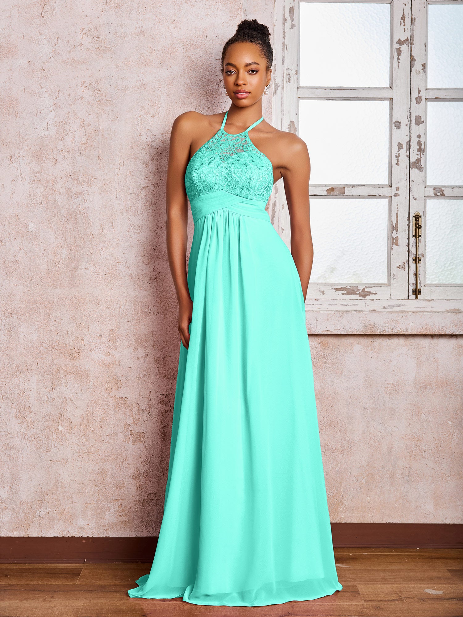 Halter Lace Top Sleeveless Chiffon Long Gowns Spa – BABARONI