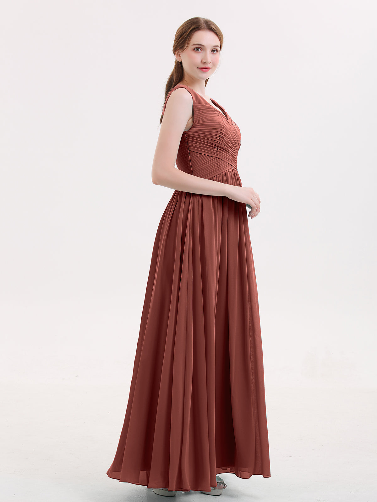 V Neck Maxi Chiffon Dresses with Ziper Back Terracotta Plus Size – BABARONI