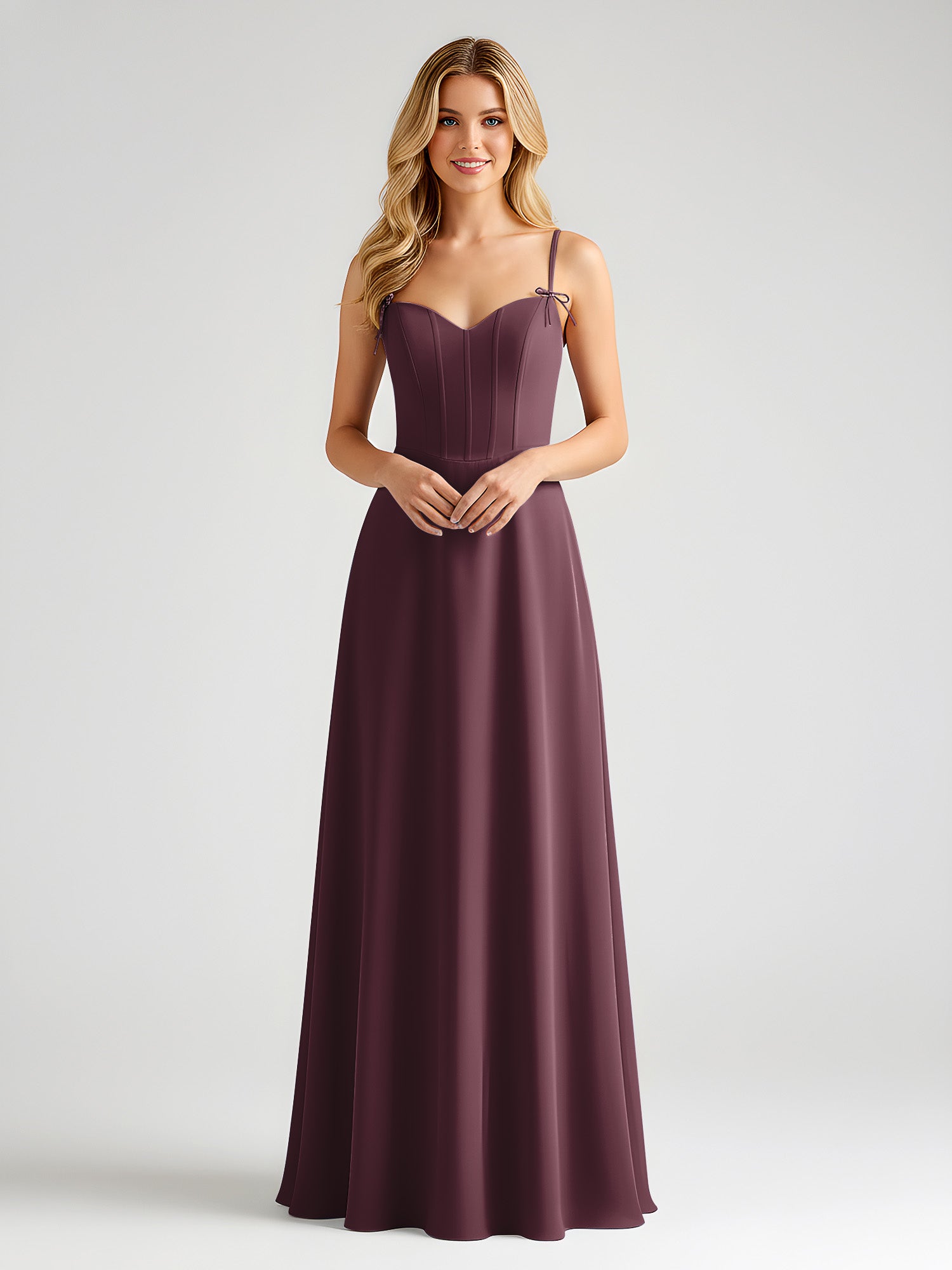 BABARONI Chiffon Cabernet Bridesmaid Dresses Sweetheart Floor-length ...