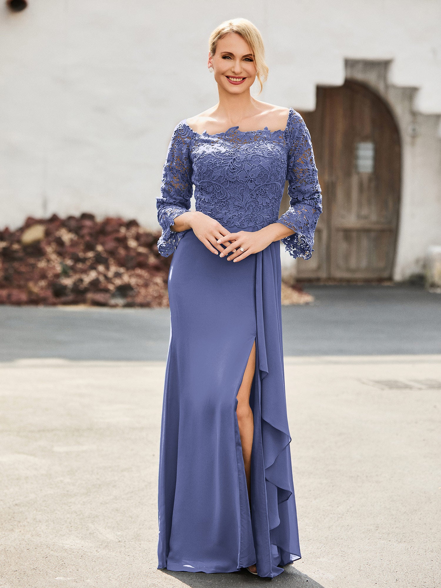 BABARONI Chiffon Periwinkle Mother of the Bride Dresses A-line Off-the ...