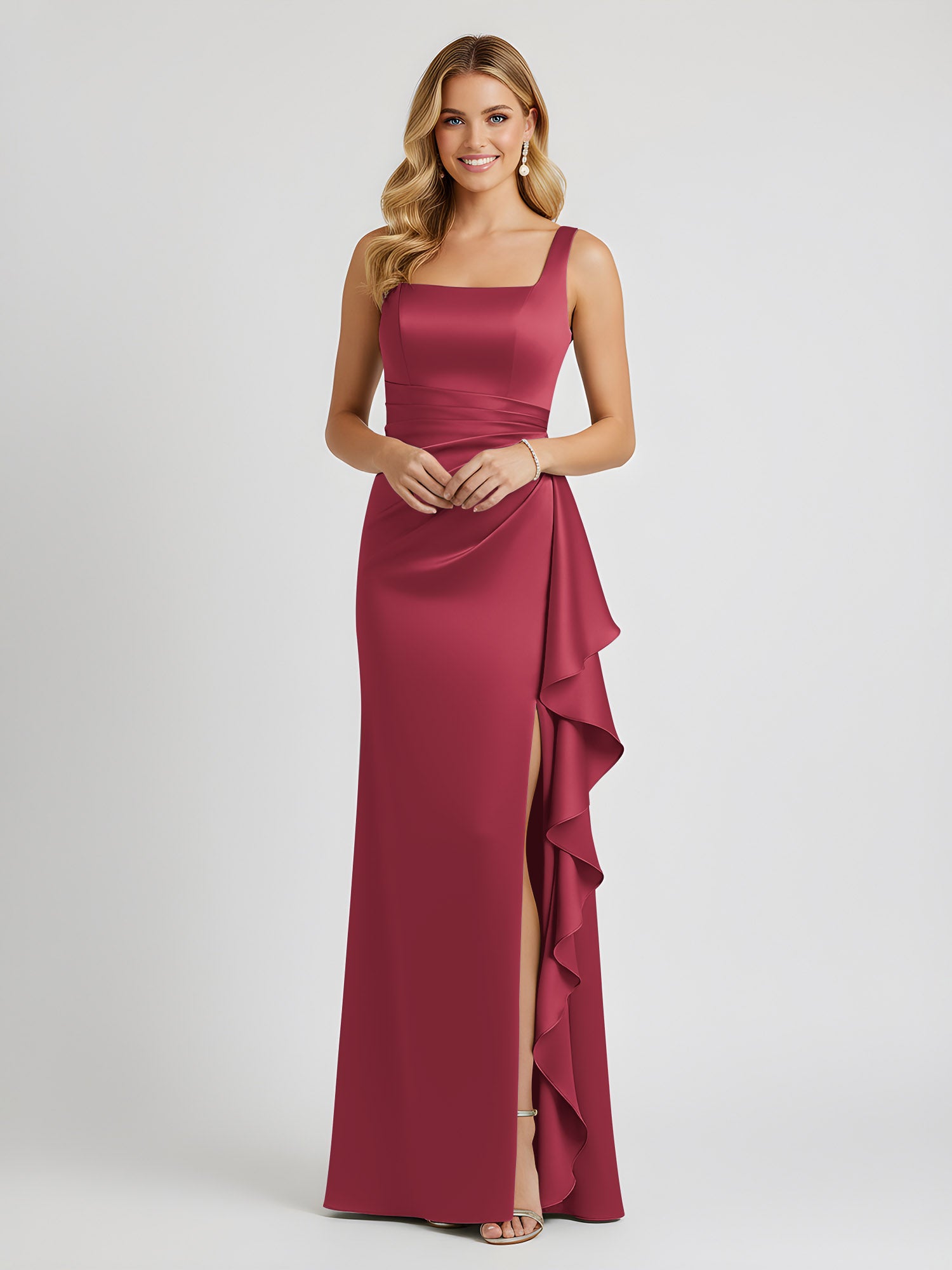 BABARONI Satin Cinnamon Rose Bridesmaid Dresses Square Floor-length ...