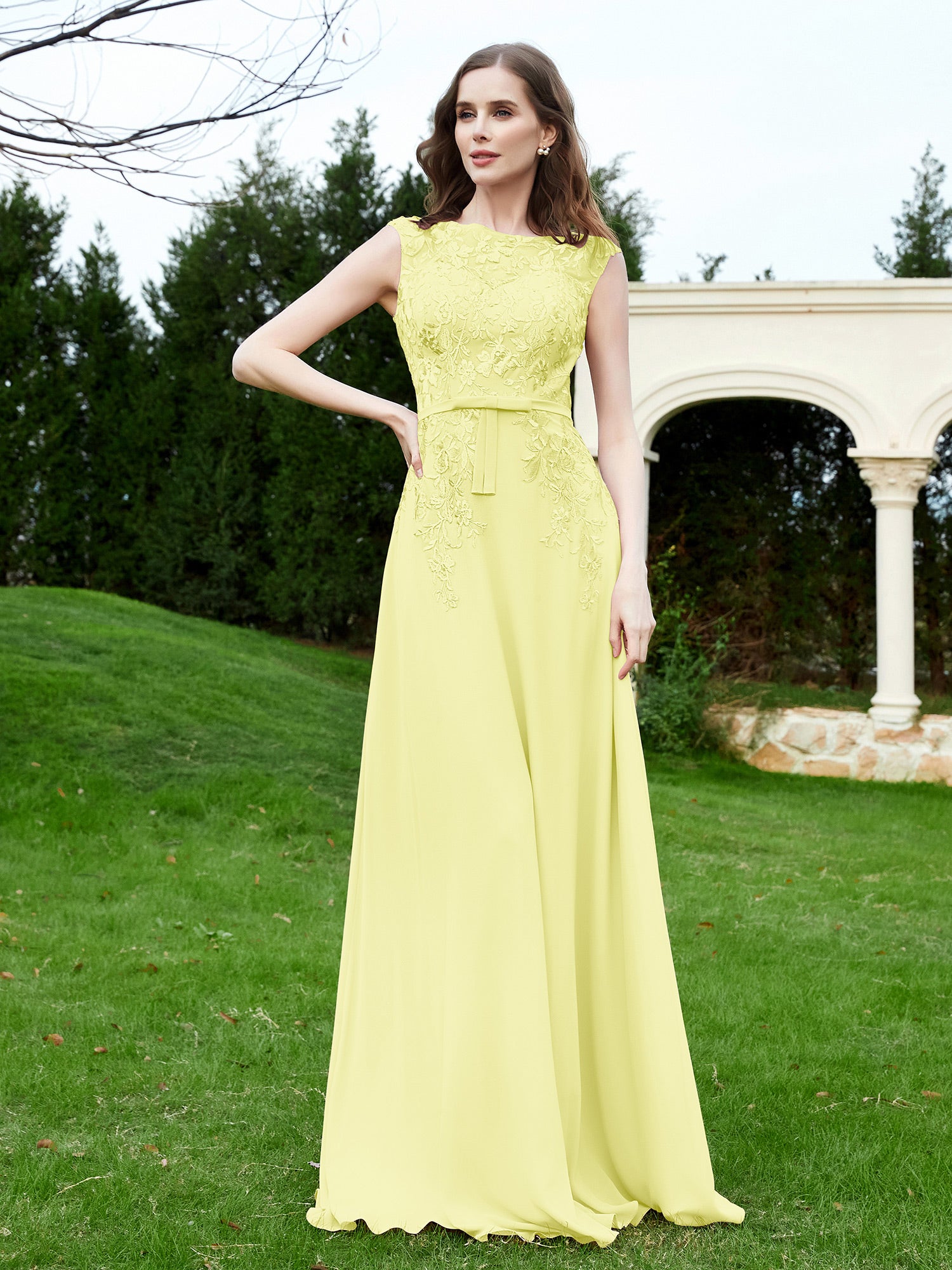 Elegant Illusion Lace Appliqued Dress With Buttons Daffodil Plus Size ...