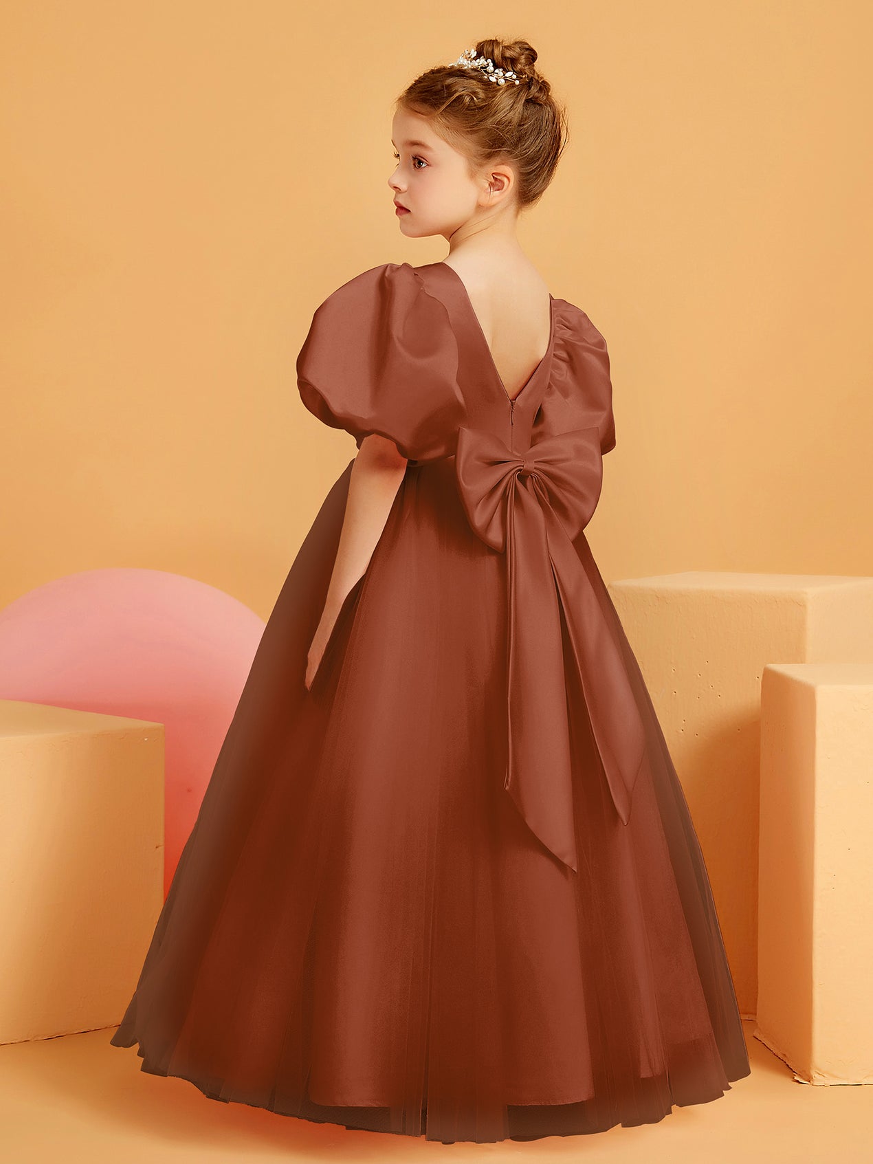 Ball-Gown/Princess Floor-Length Flower Girl Dress Terracotta – BABARONI