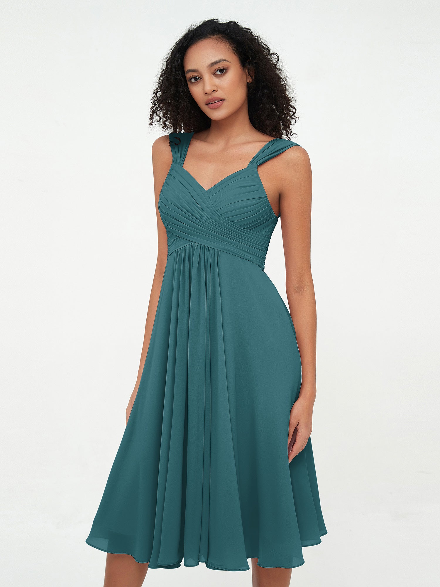 Chiffon Empire Short Dresses with Pockets-Peacock – BABARONI