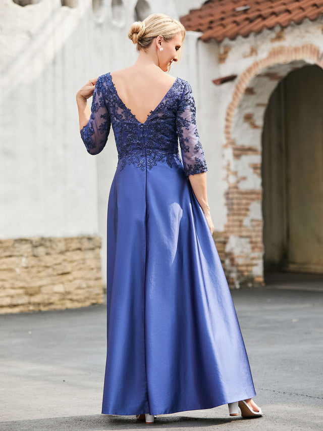 BABARONI Satin Navy Blue Mother of the Bride Dresses A-line Illusion ...