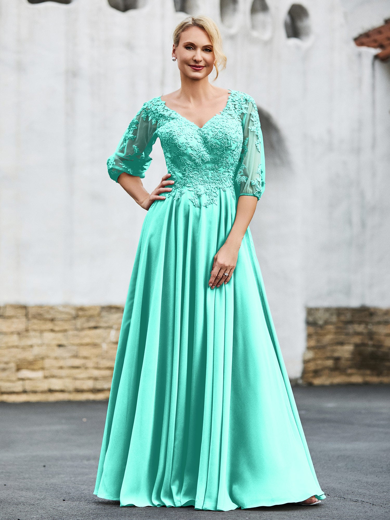 Half Sleeves Lace Top Pleated Dress Spa – BABARONI