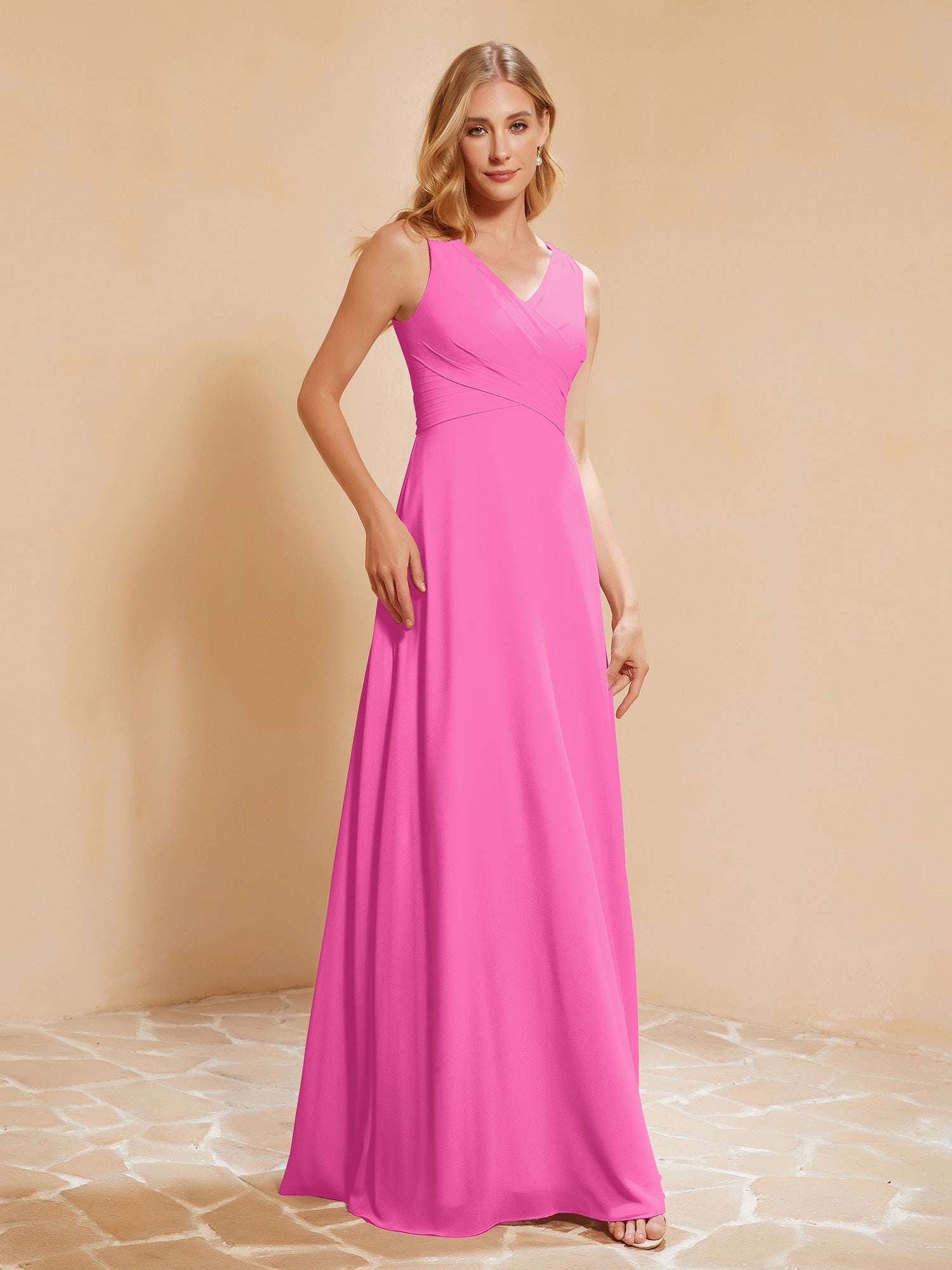 Pleated V-neck Chiffon A-line Dress With Bow Azalea Plus Size – BABARONI
