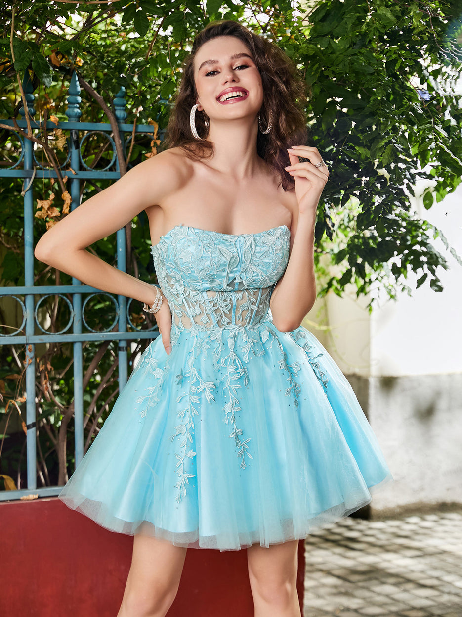 Strapless Transparent Top Sleeveless Short Dress Spa – BABARONI