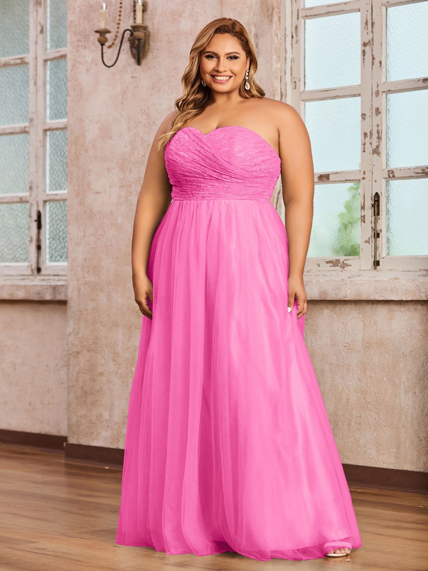 Lace and Tulle Long Gown with Sweetheart-Azalea Plus Size – BABARONI