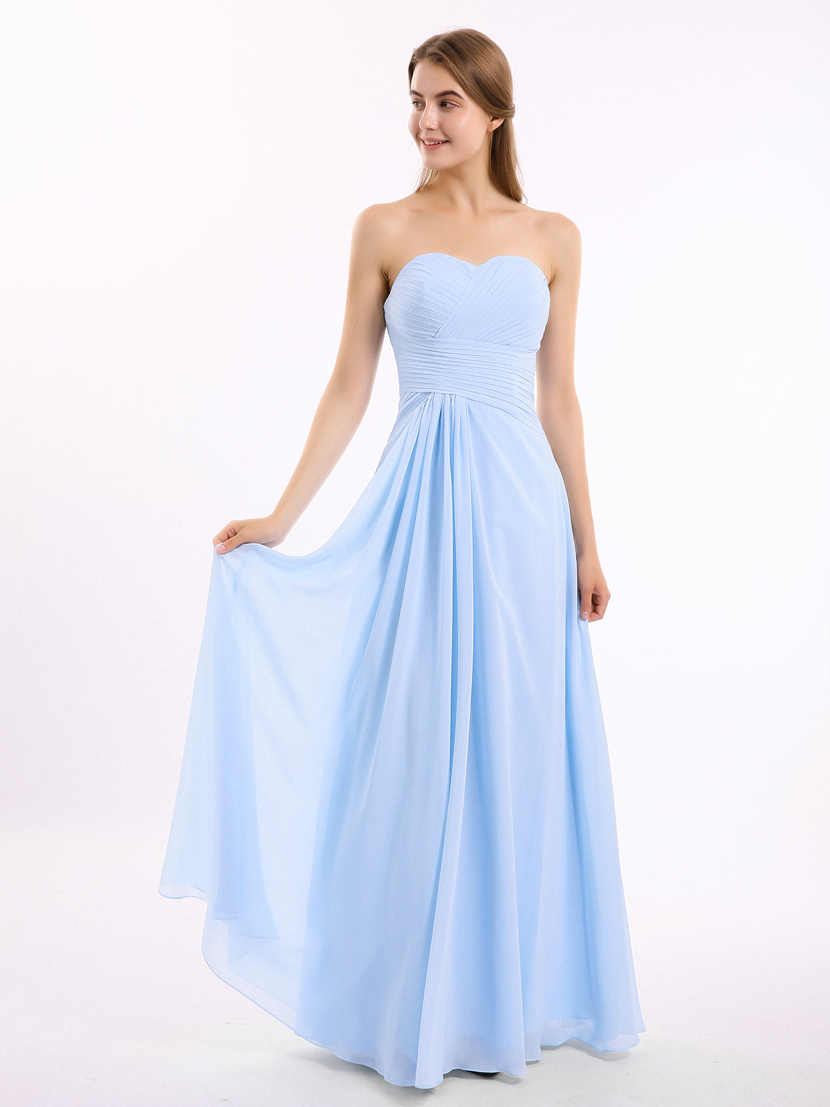 BABARONI Chiffon Sky Blue Bridesmaid Dresses Strapless Floor-length ...