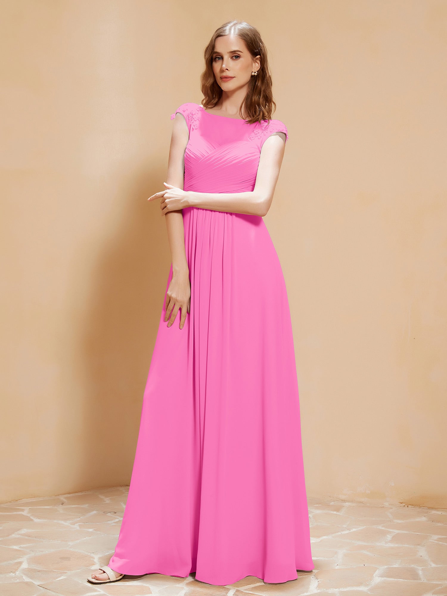 Illusion Neck Cap Sleeve Chiffon Lace Dress Azalea Plus size – BABARONI