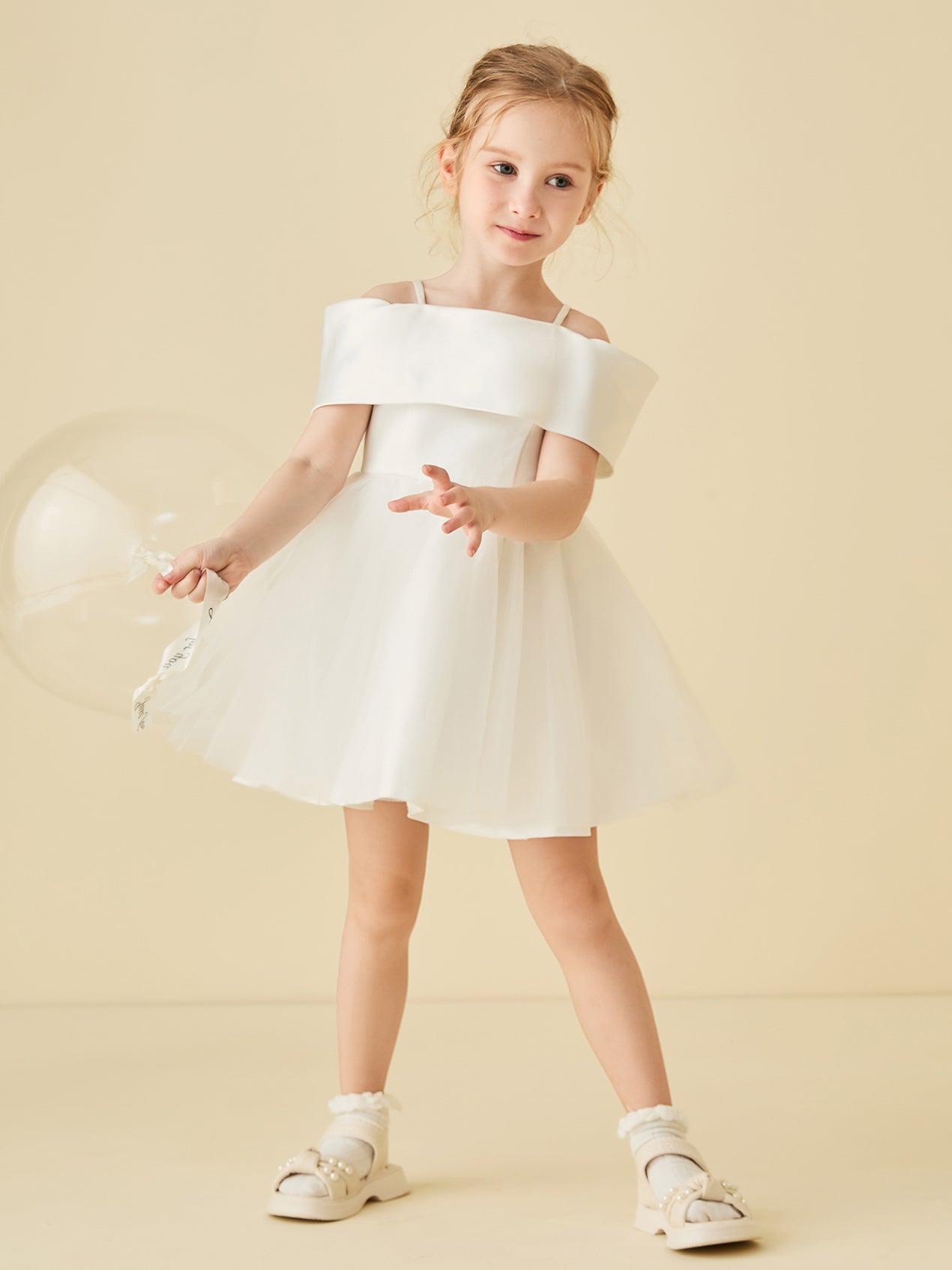 Off-the-shoulder Mini Flower Girl Dress with Bow – BABARONI