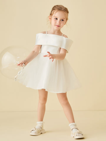 Off-the-shoulder Mini Flower Girl Dress with Bow – BABARONI
