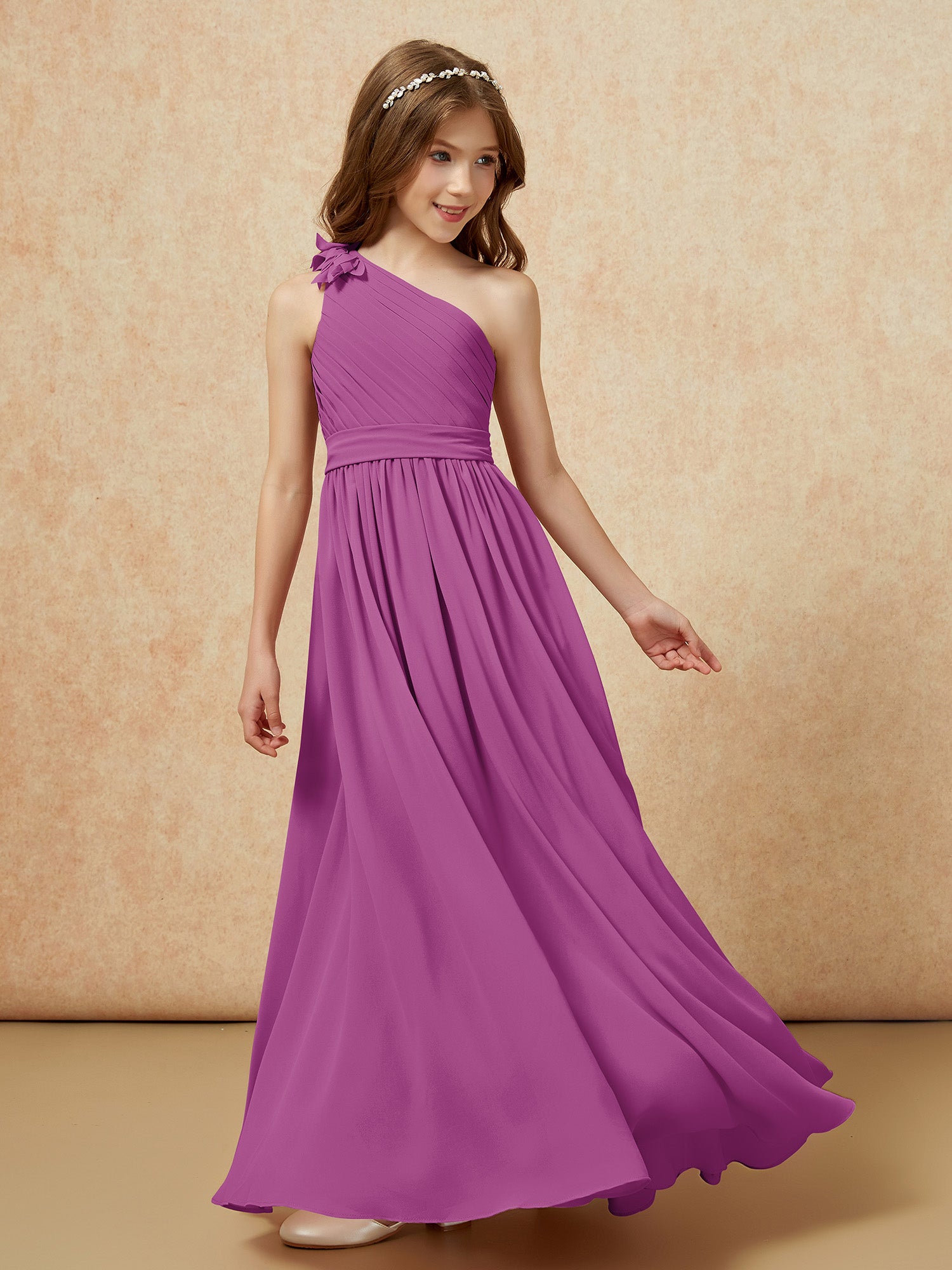 One Shoulder Long Junior Bridesmaid Dress With Slit Orchid – BABARONI