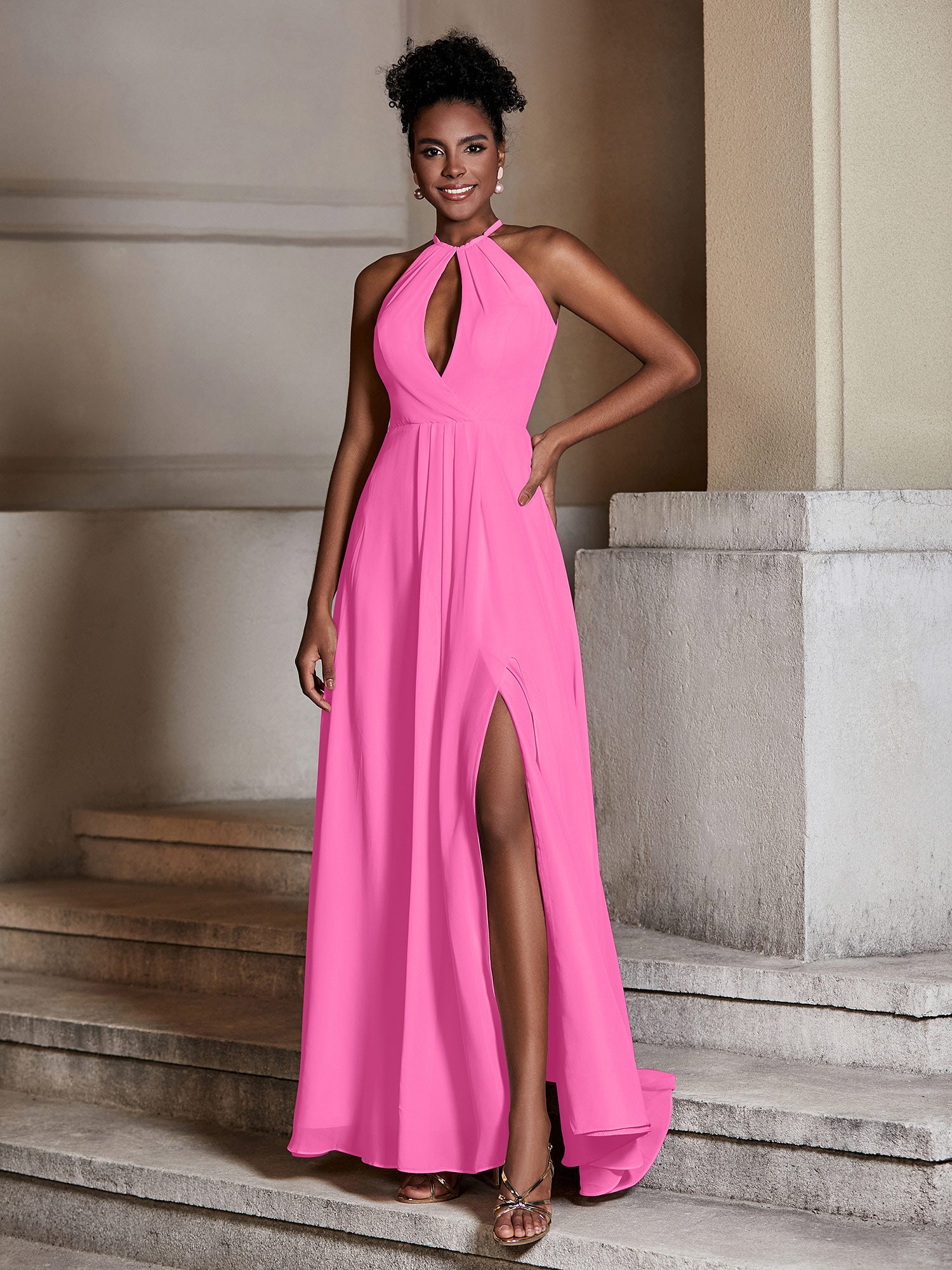 Chiffon Long Halter Dresses with Slit-Azalea Plus Size – BABARONI