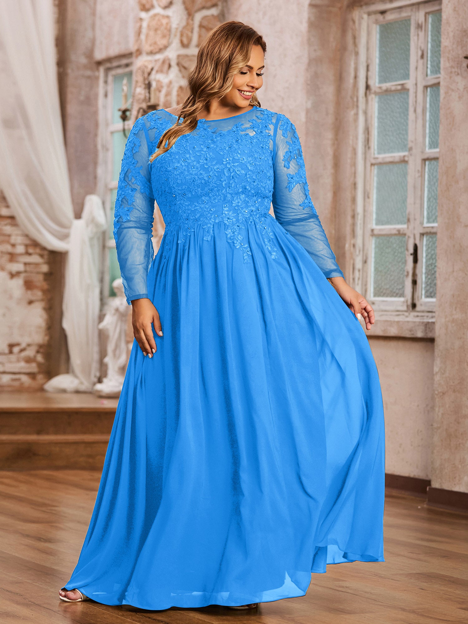 BABARONI Tulle Ocean Blue Bridesmaid Dresses Bateau Floor-length Long ...