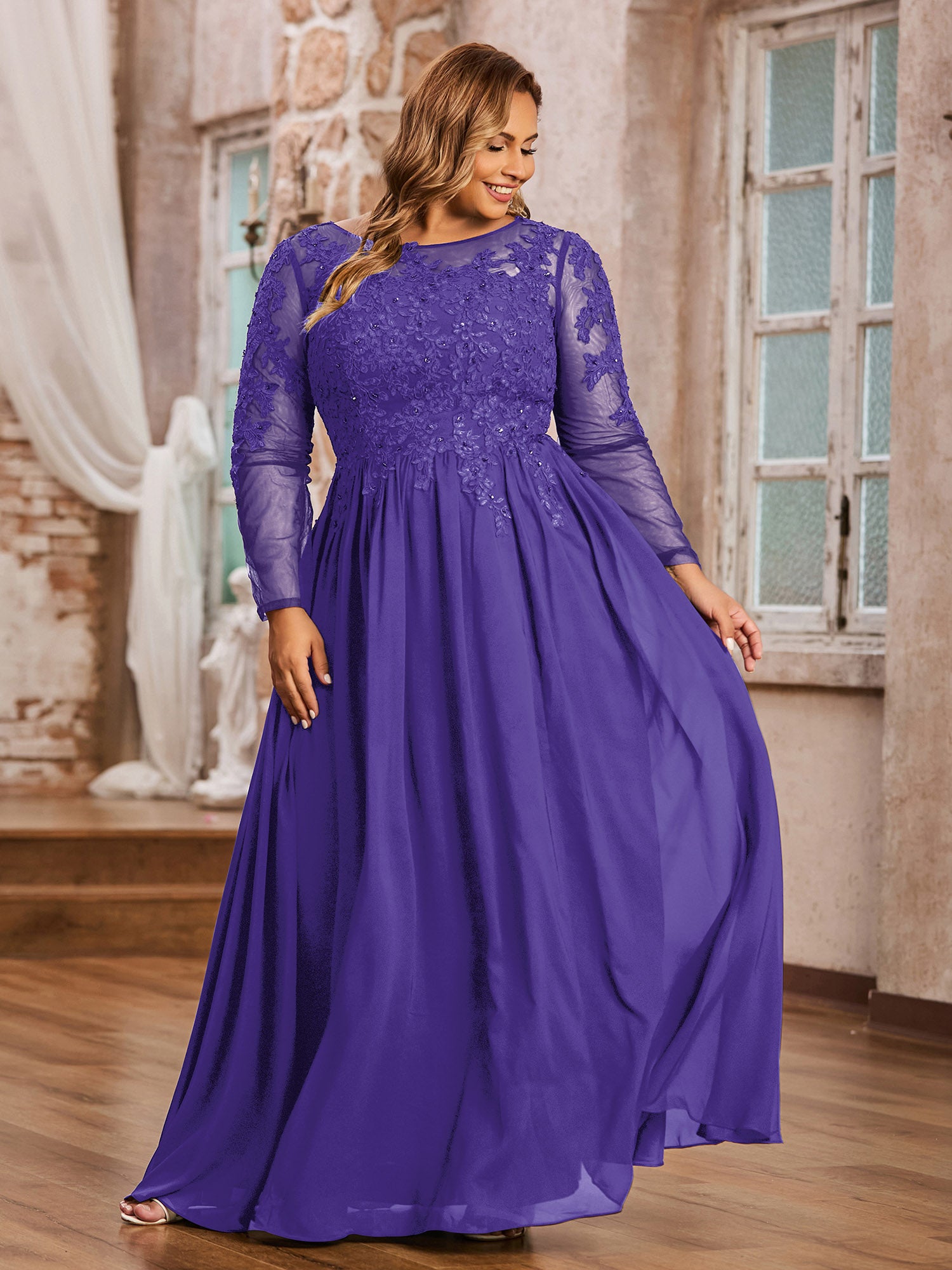 Tulle with Appliqued Long Sleeves Dress-Regency Plus Size – BABARONI