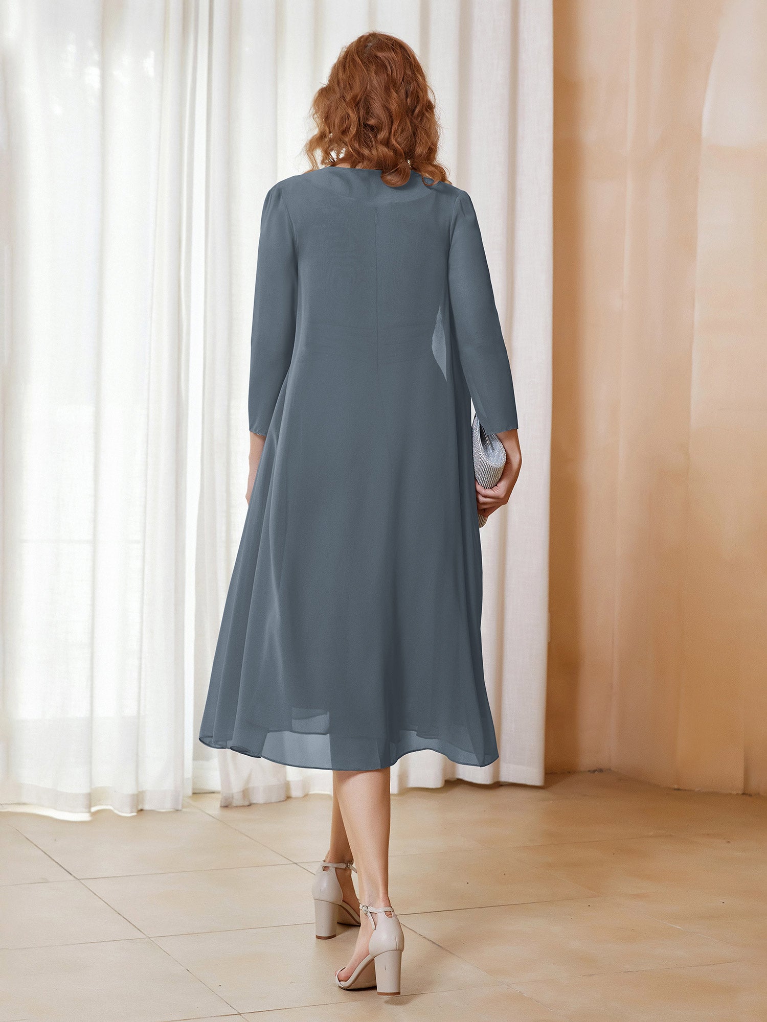 BABARONI Chiffon Slate Blue Mother of the Bride Dresses A-line Scoop ...
