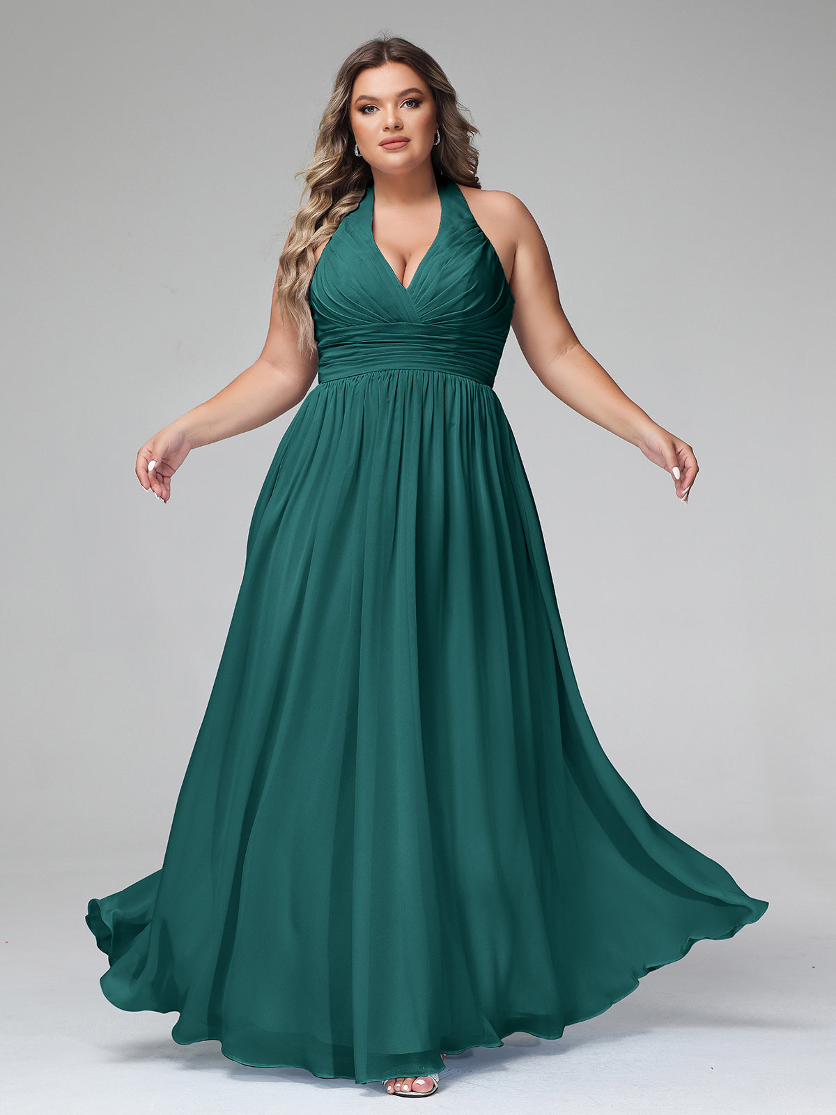 BABARONI Chiffon Peacock Bridesmaid Dresses Halter Floor-length ...