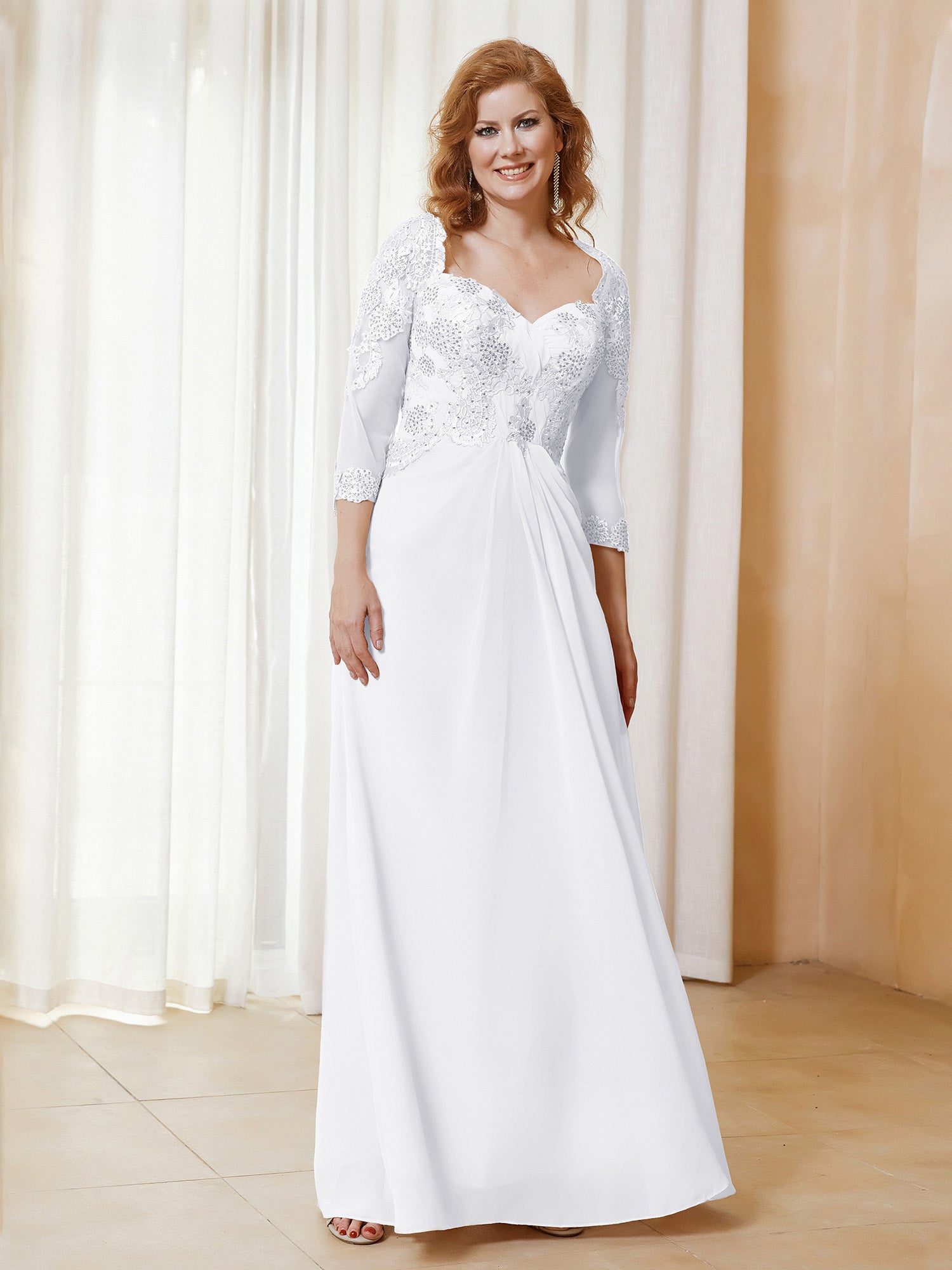 Modren Chiffon Appliqued Dress with Open Back White – BABARONI