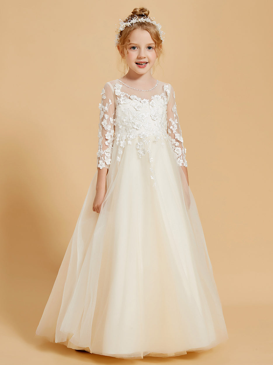 Elegant Long Sleeve Flower Girl Dresses with Applique Detail – BABARONI