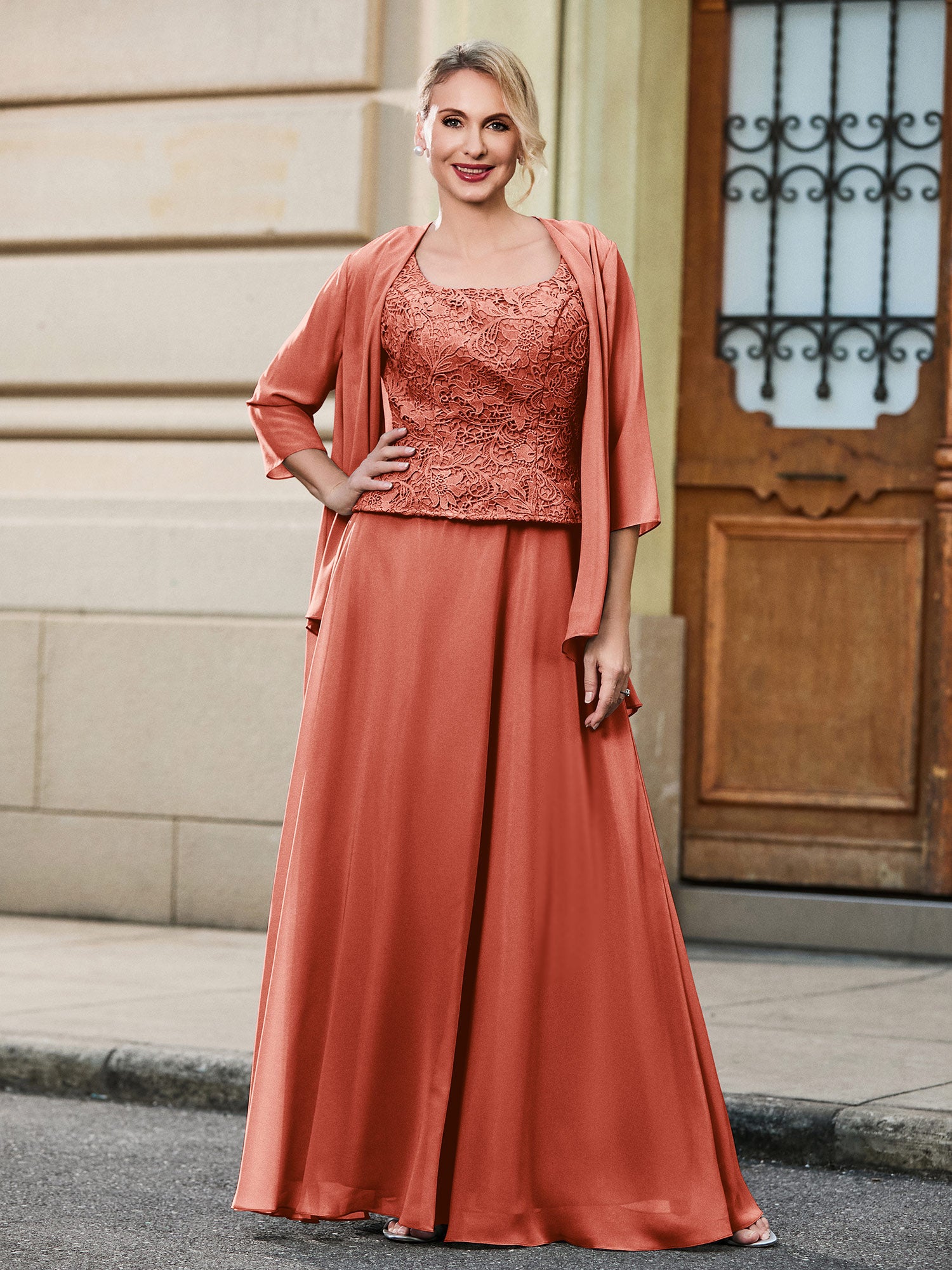 BABARONI Chiffon Rust Mother of the Bride Dresses A-line Scoop ...