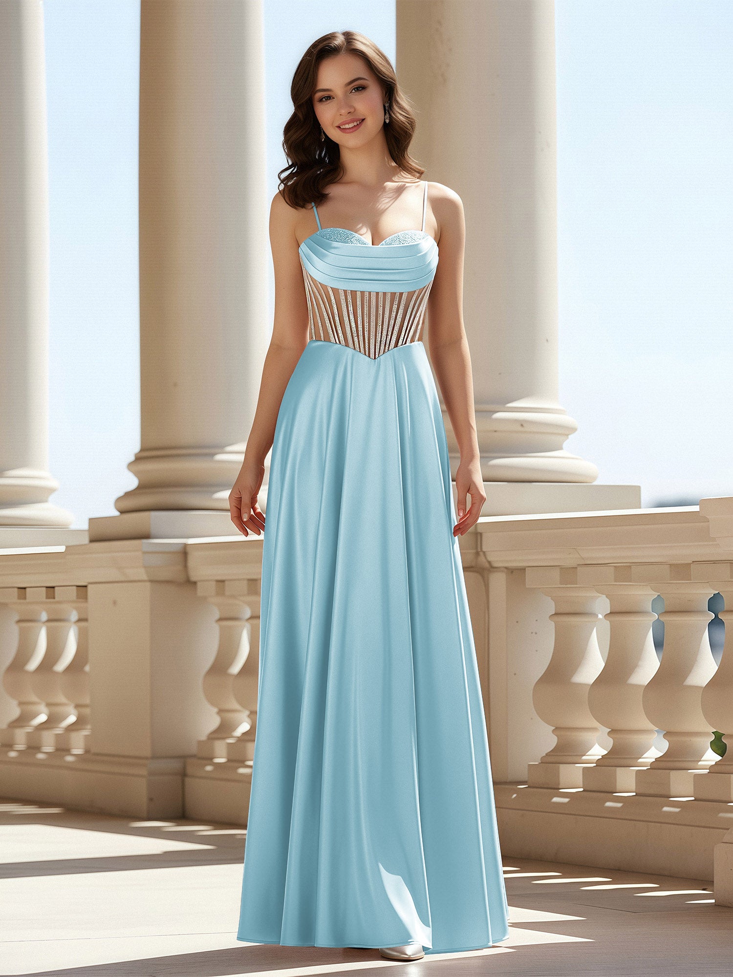 BABARONI Satin Mist Prom Dresses A-line Sweetheart Rhinestone Sequins ...