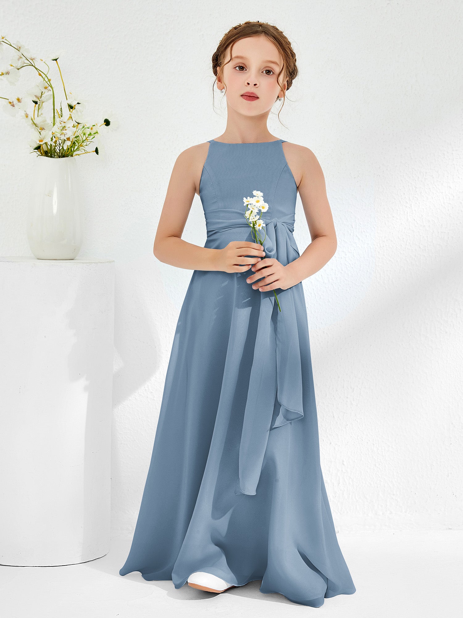 BABARONI Chiffon Slate Blue Junior Bridesmaid Dresses A-line Bateau ...