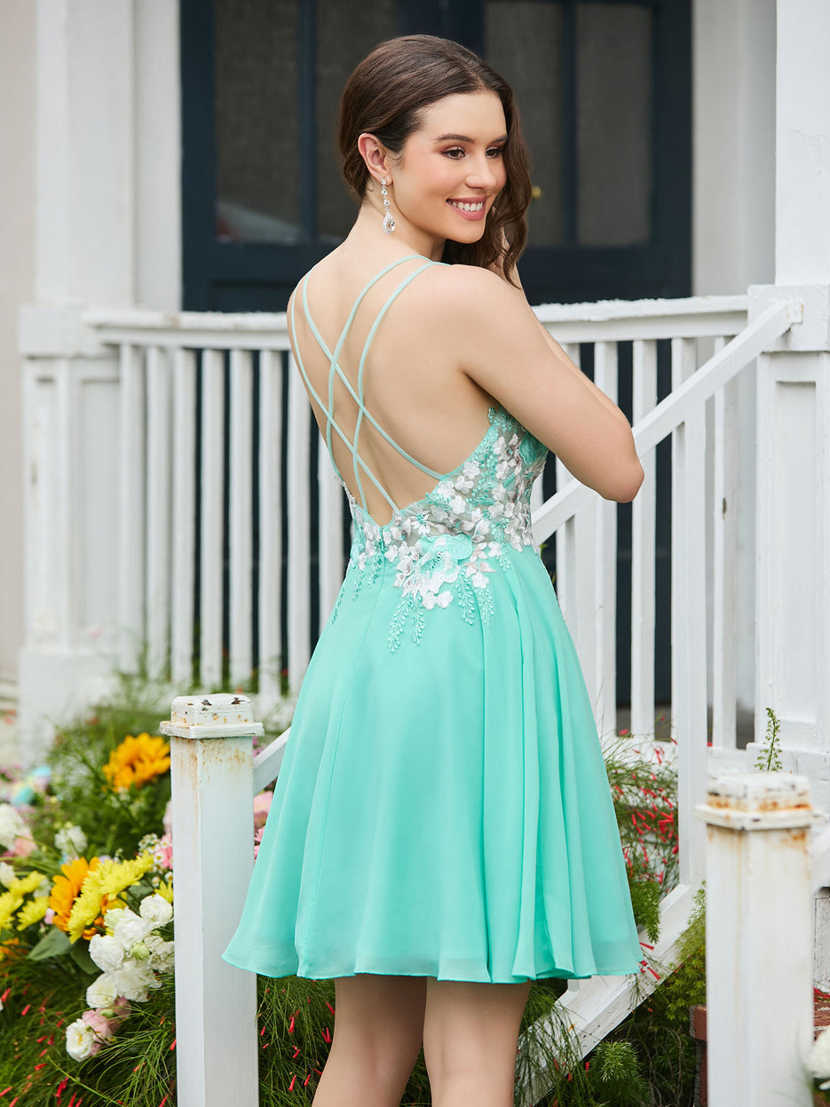BABARONI Chiffon Spa Homecoming Dresses A-line Plunging V-Neck ...