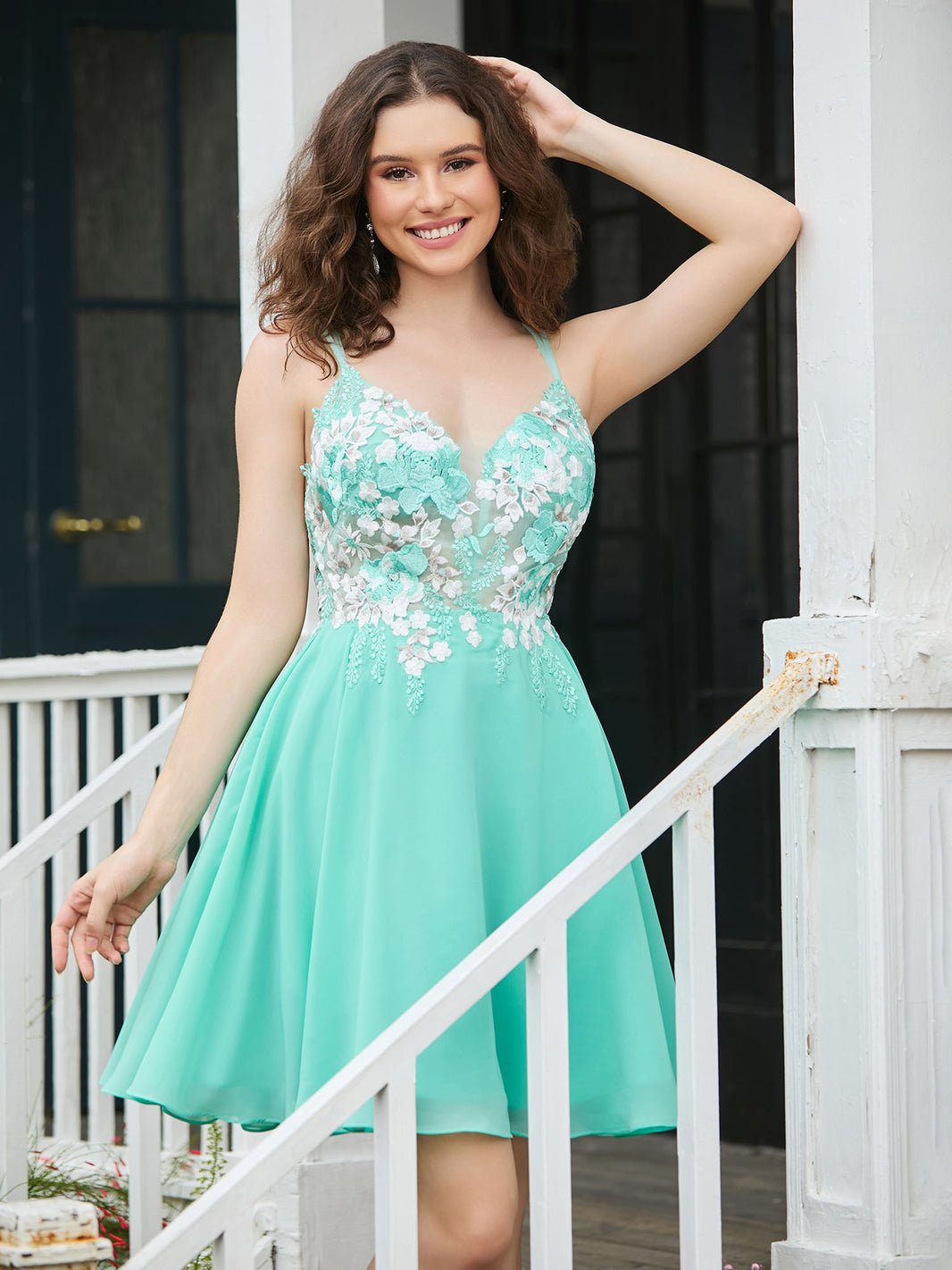 BABARONI Chiffon Spa Homecoming Dresses A-line Plunging V-Neck ...
