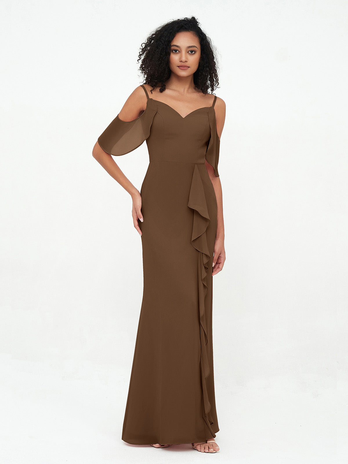 Spaghetti Straps Cloumn Dresses with Slit-Brown Plus Size – BABARONI