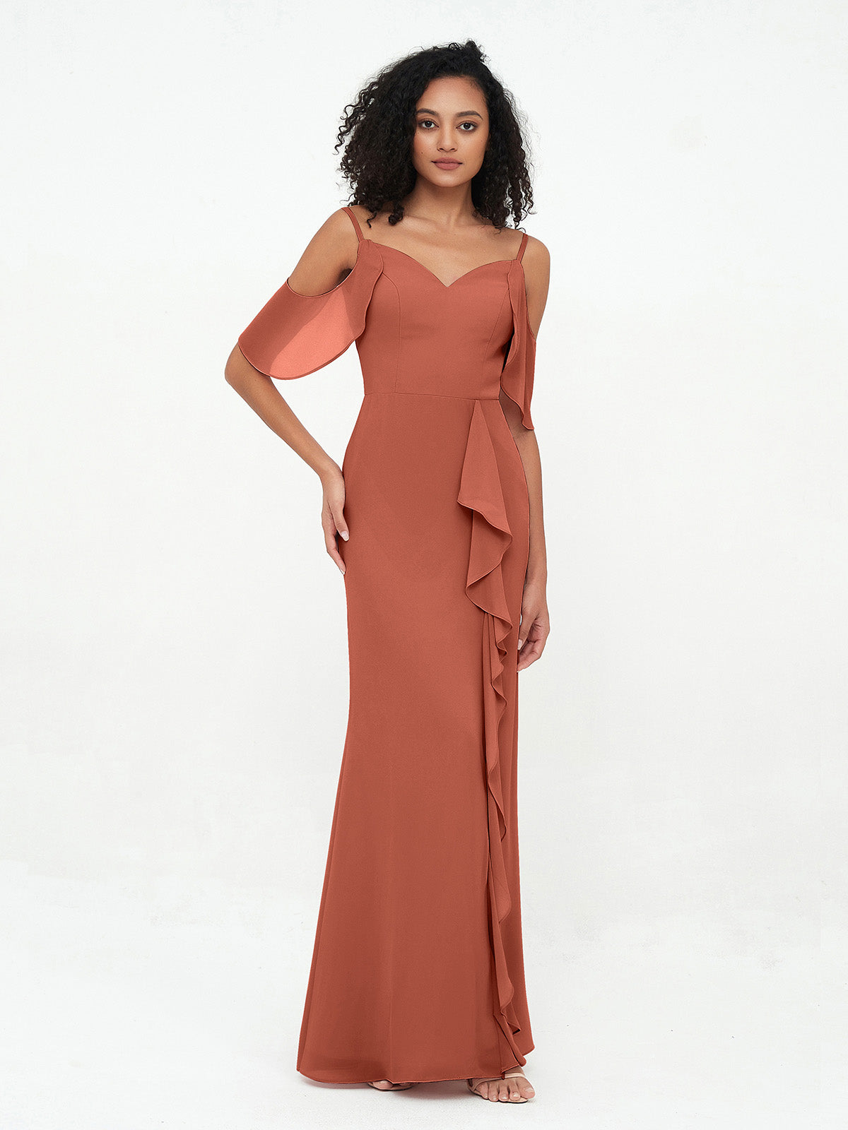 Spaghetti Straps Cloumn Dresses with Slit-Rust Plus Size – BABARONI