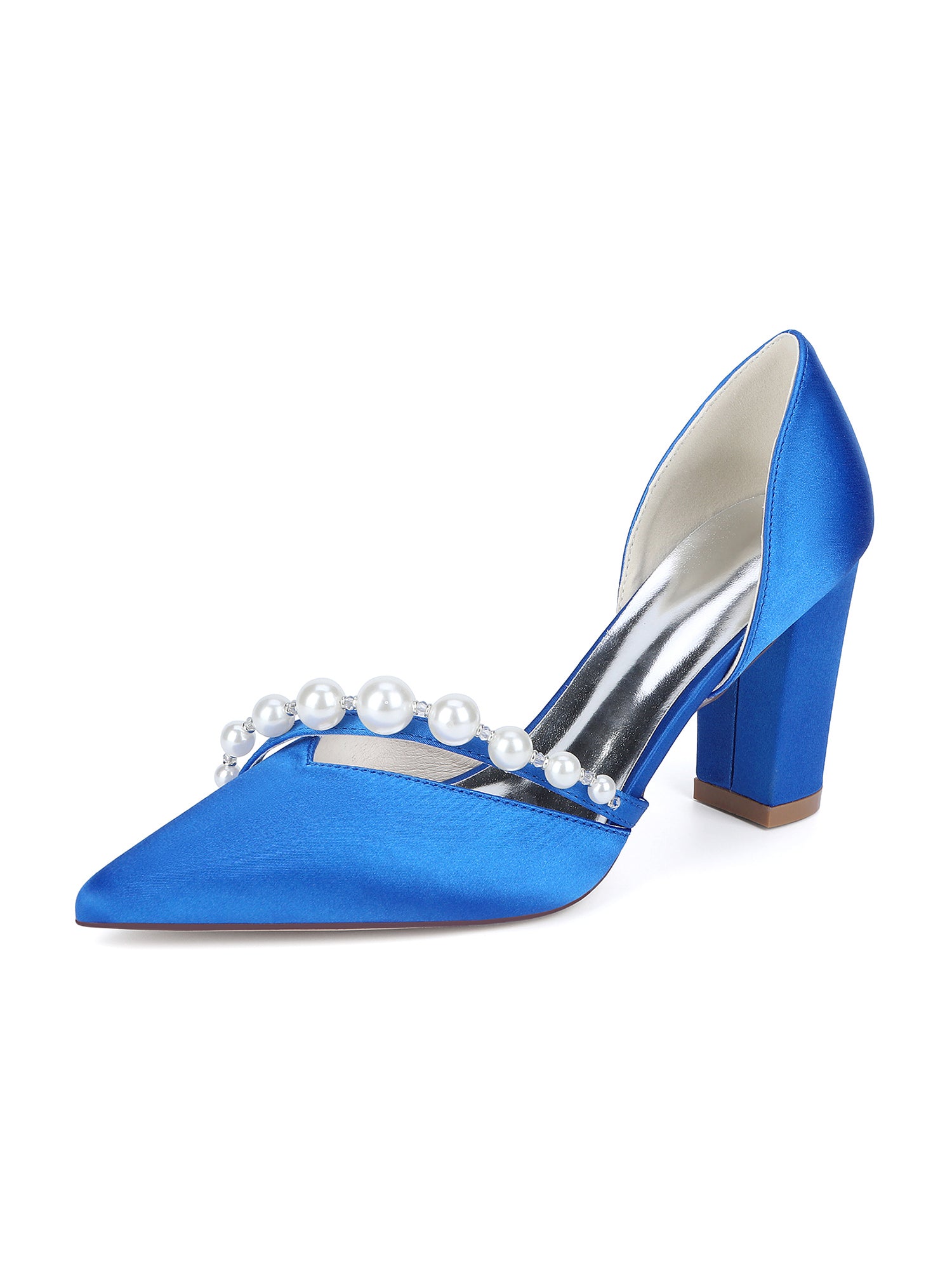 Retro Pointed Toe Faux Silk Pearl Block Heels – BABARONI