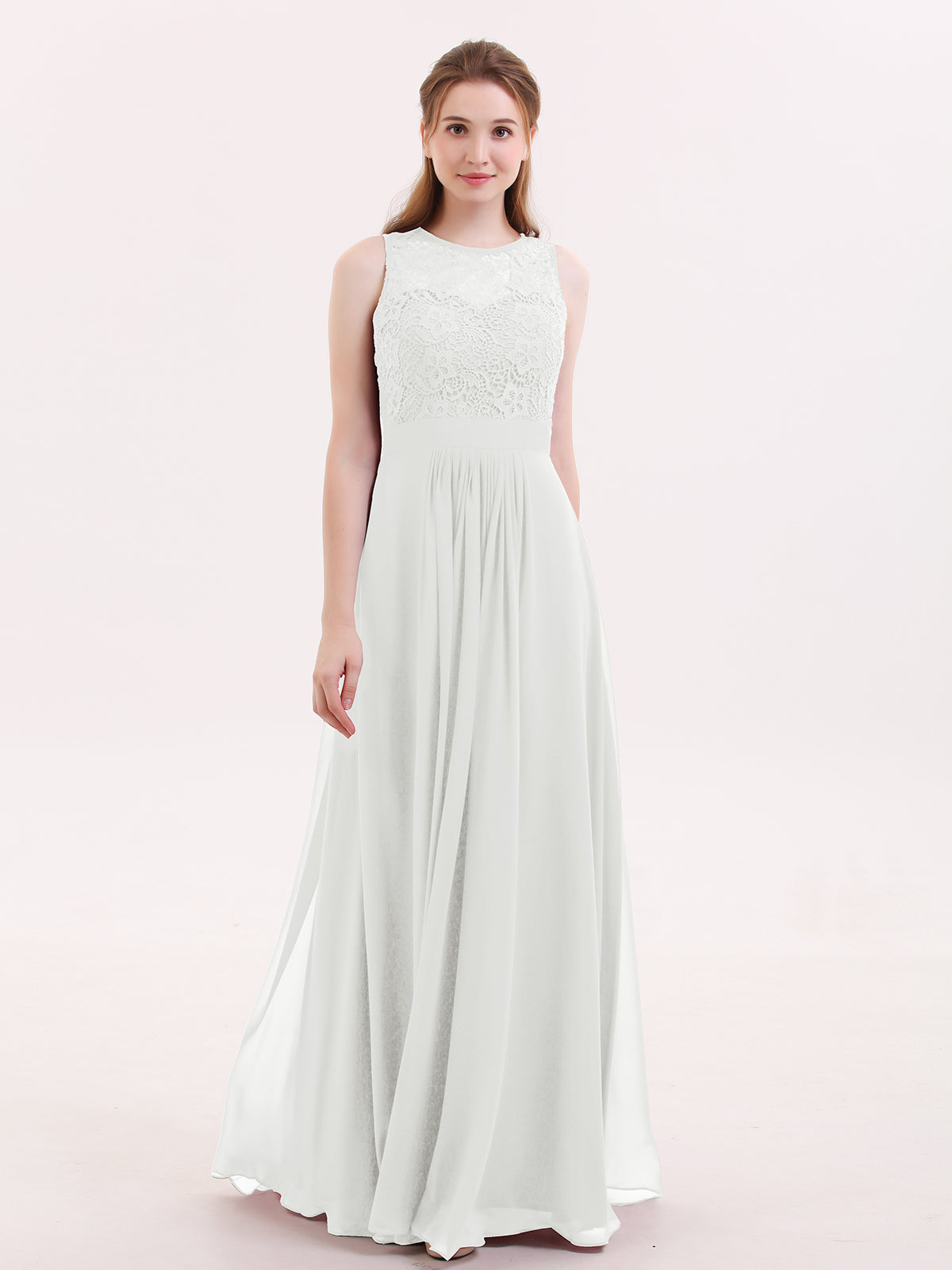 Lace and Chiffon Dress with Zipper Back Ivory Plus Size – BABARONI