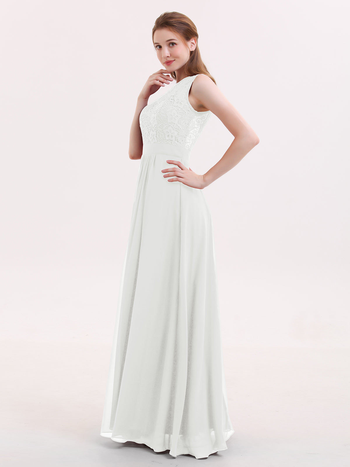 Lace and Chiffon Dress with Zipper Back Ivory Plus Size – BABARONI