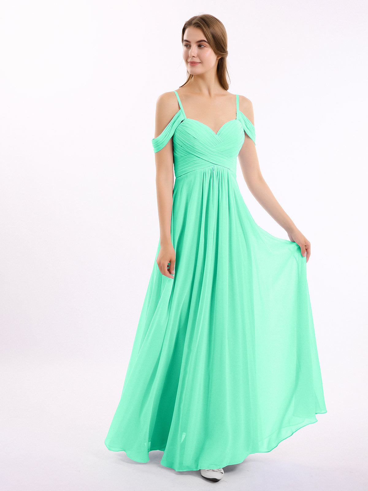 Off Shoulder Spaghetti Strap Chiffon Dresses Turquoise Plus Size – BABARONI