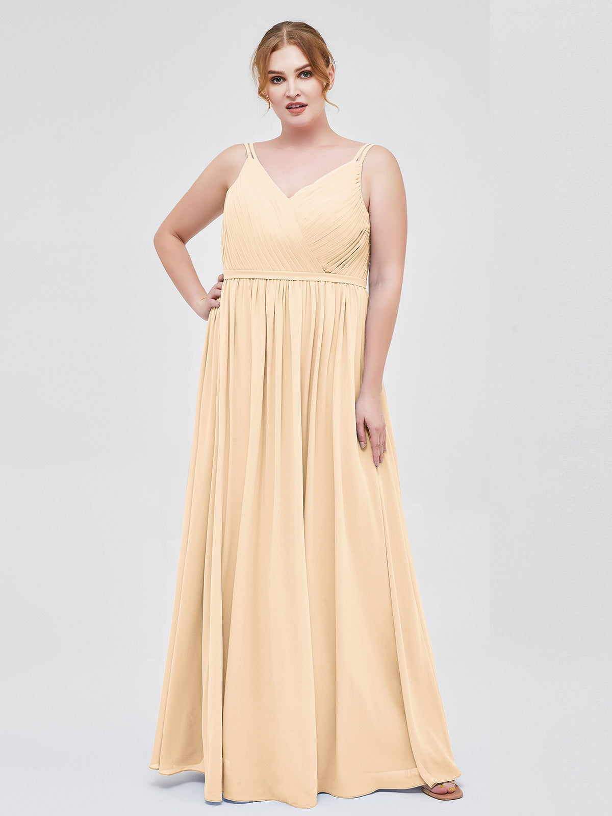 Annabelle Double Strap Chiffon Bridesmaid Dresses Peach | BABARONI
