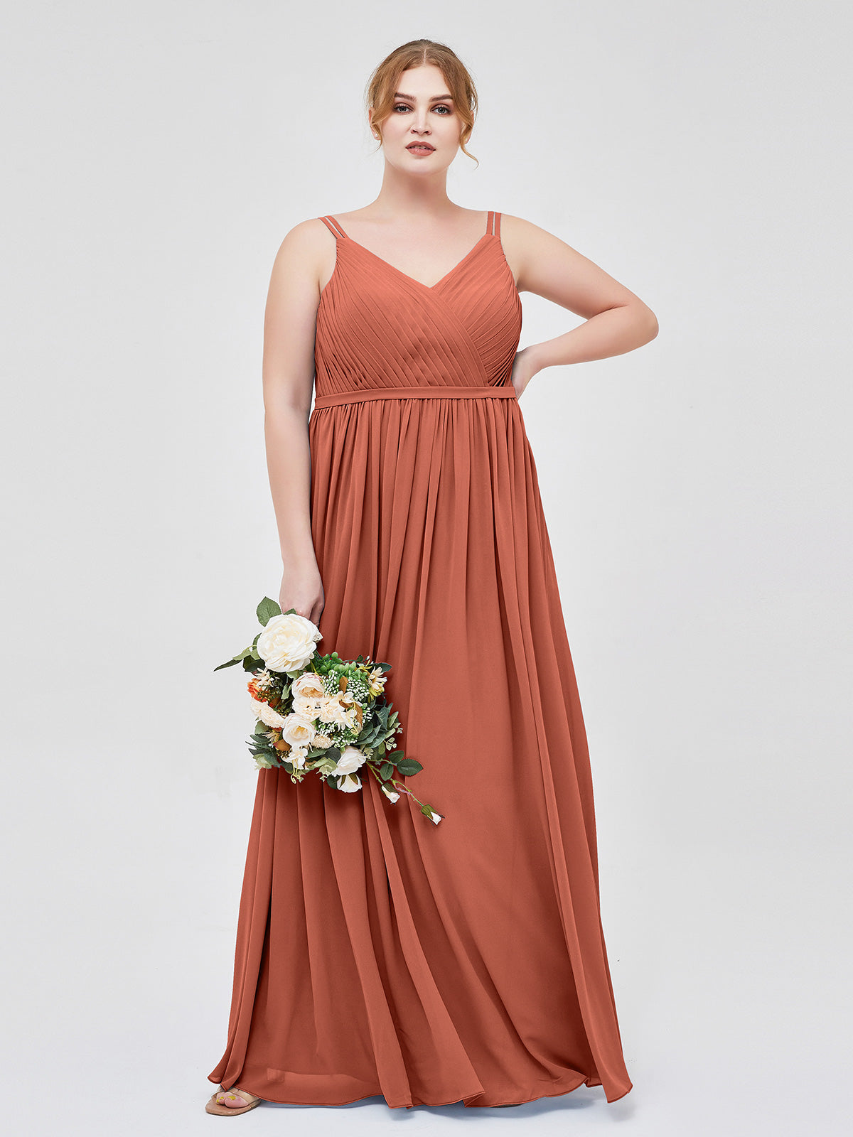 Double Strap Chiffon Bridesmaid Dresses Rust Plus Size – BABARONI
