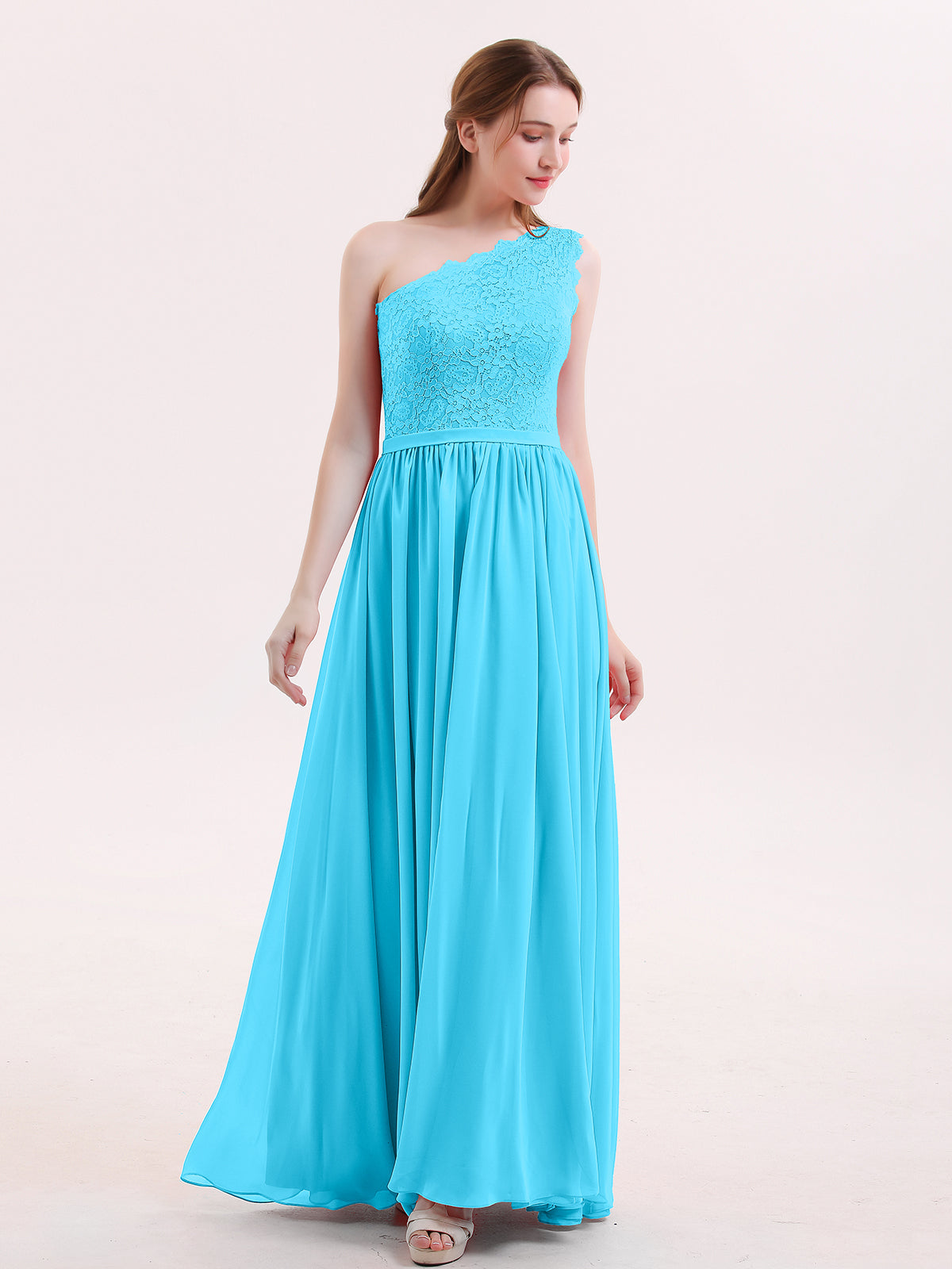 BABARONI Chiffon Pool Bridesmaid Dresses One Shoulder Floor-length ...