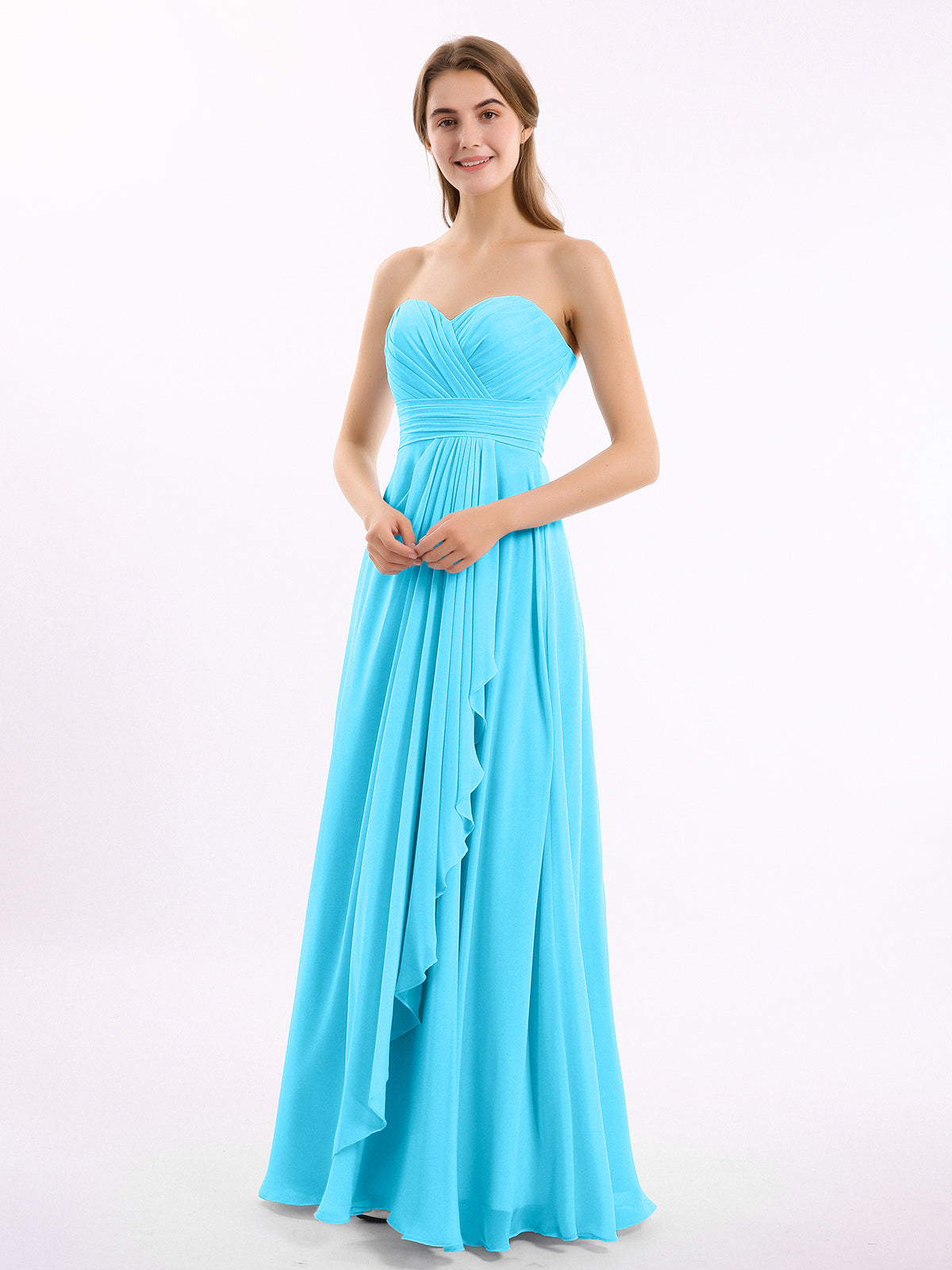 BABARONI Chiffon Pool Bridesmaid Dresses Sweetheart Floor-length ...